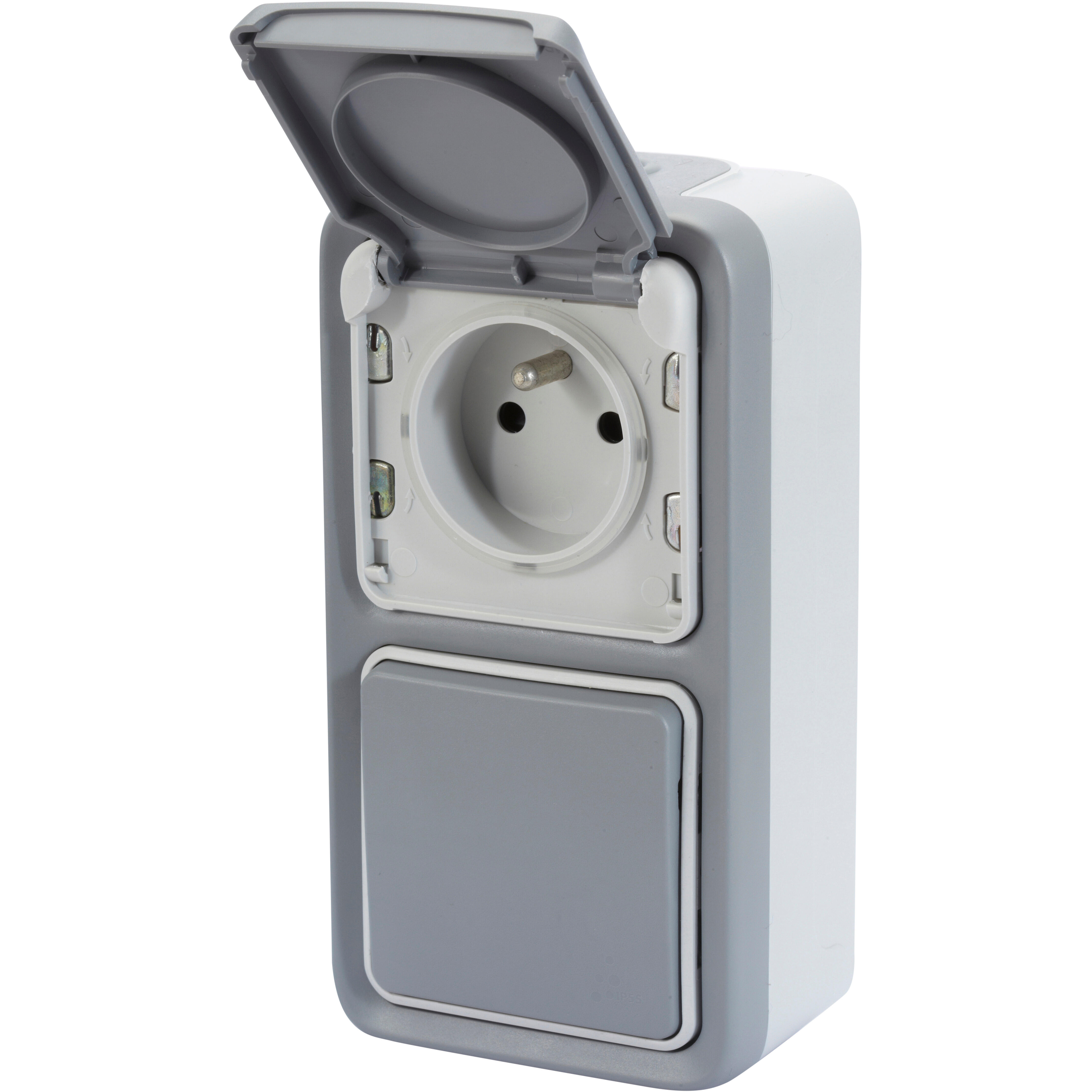 Interrupteur va-et-vient et prise avec terre étanche Plexo, LEGRAND ...