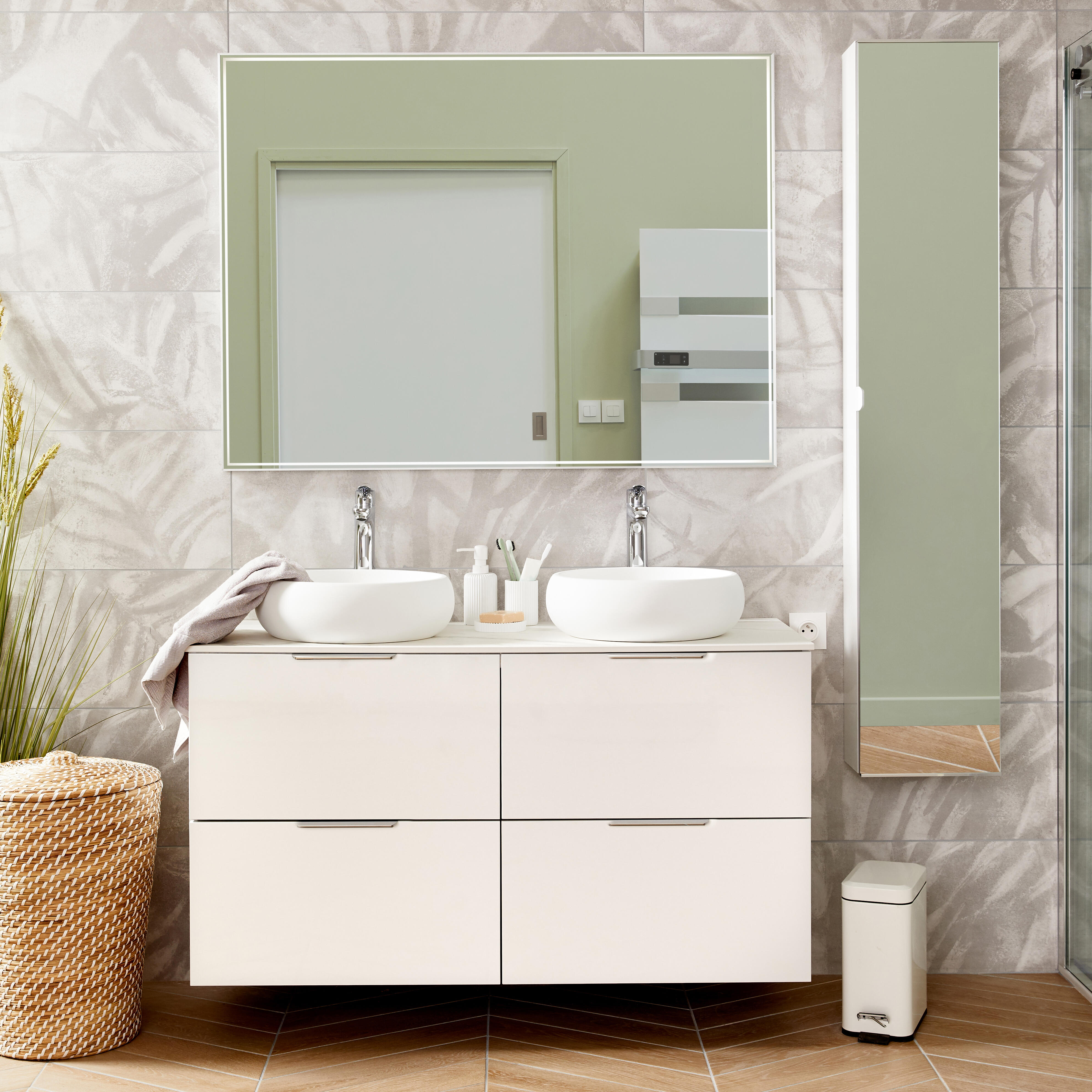 Miroir lumineux rectangulaire gris l.120 x H.90 cm Neo Tactile ...