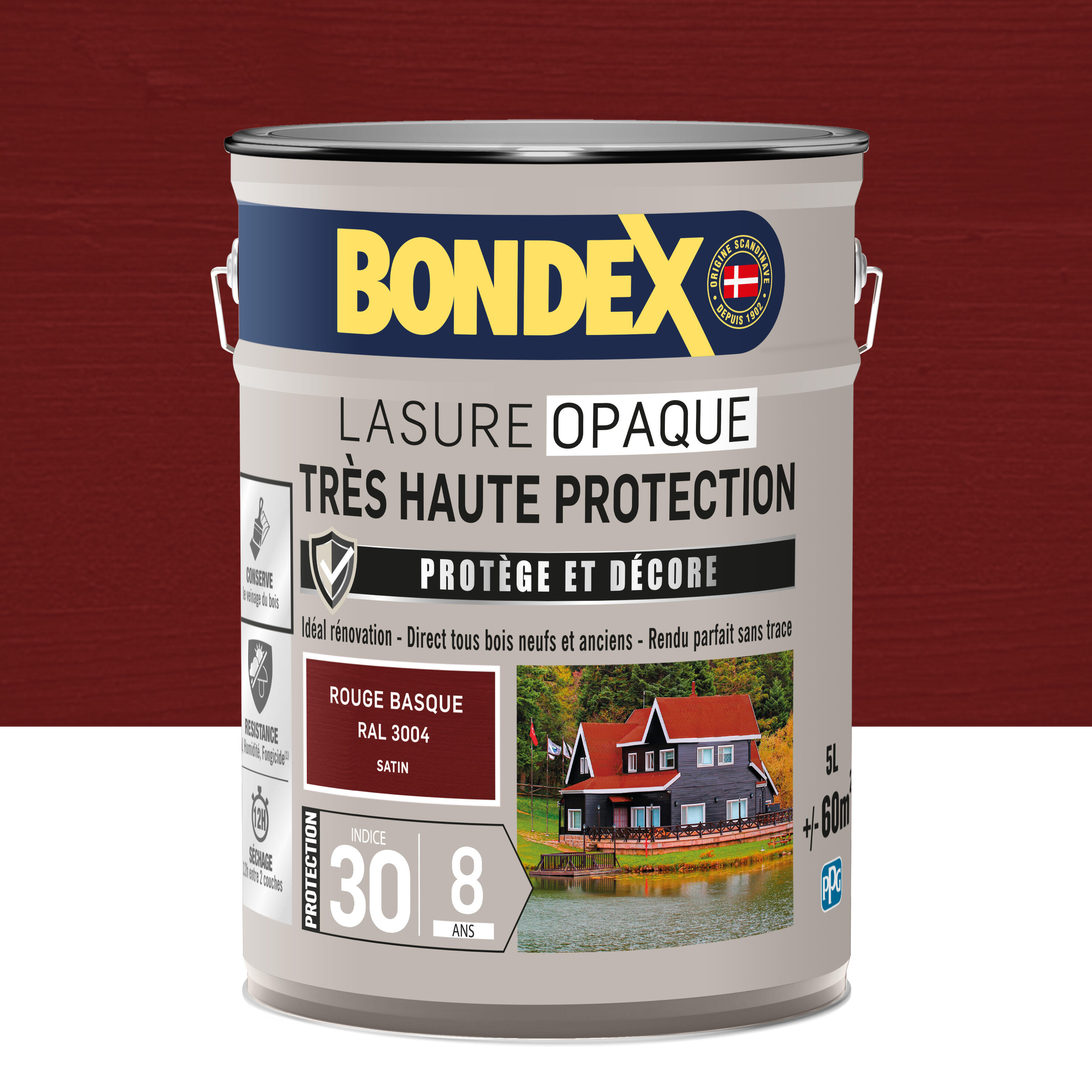 Lasure BONDEX Très haute protection opaque 8 ans rouge basque satiné 5 ...