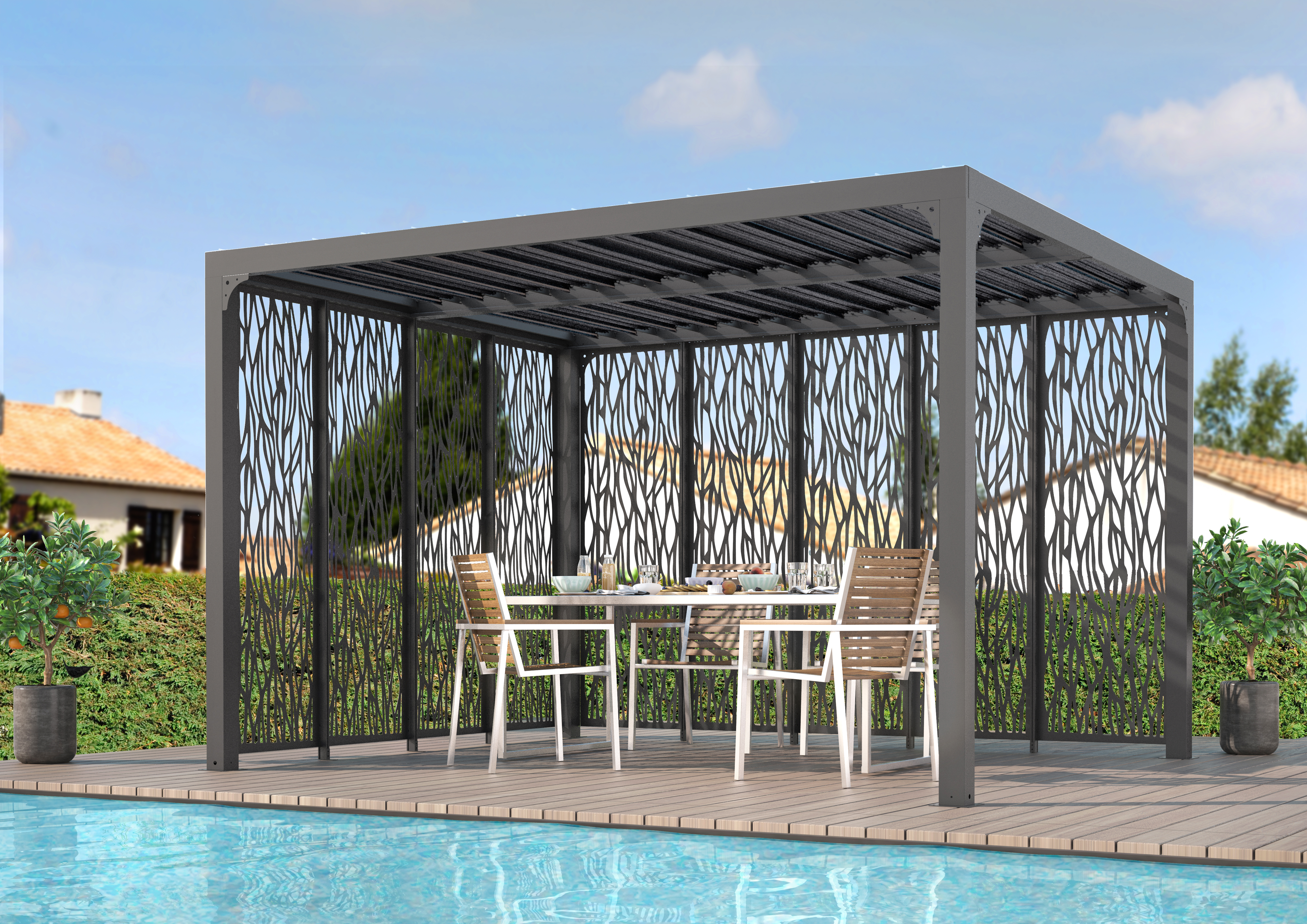 Pergola pour terrasse ou balcon Per 36m30m bi, aluminium gris ...