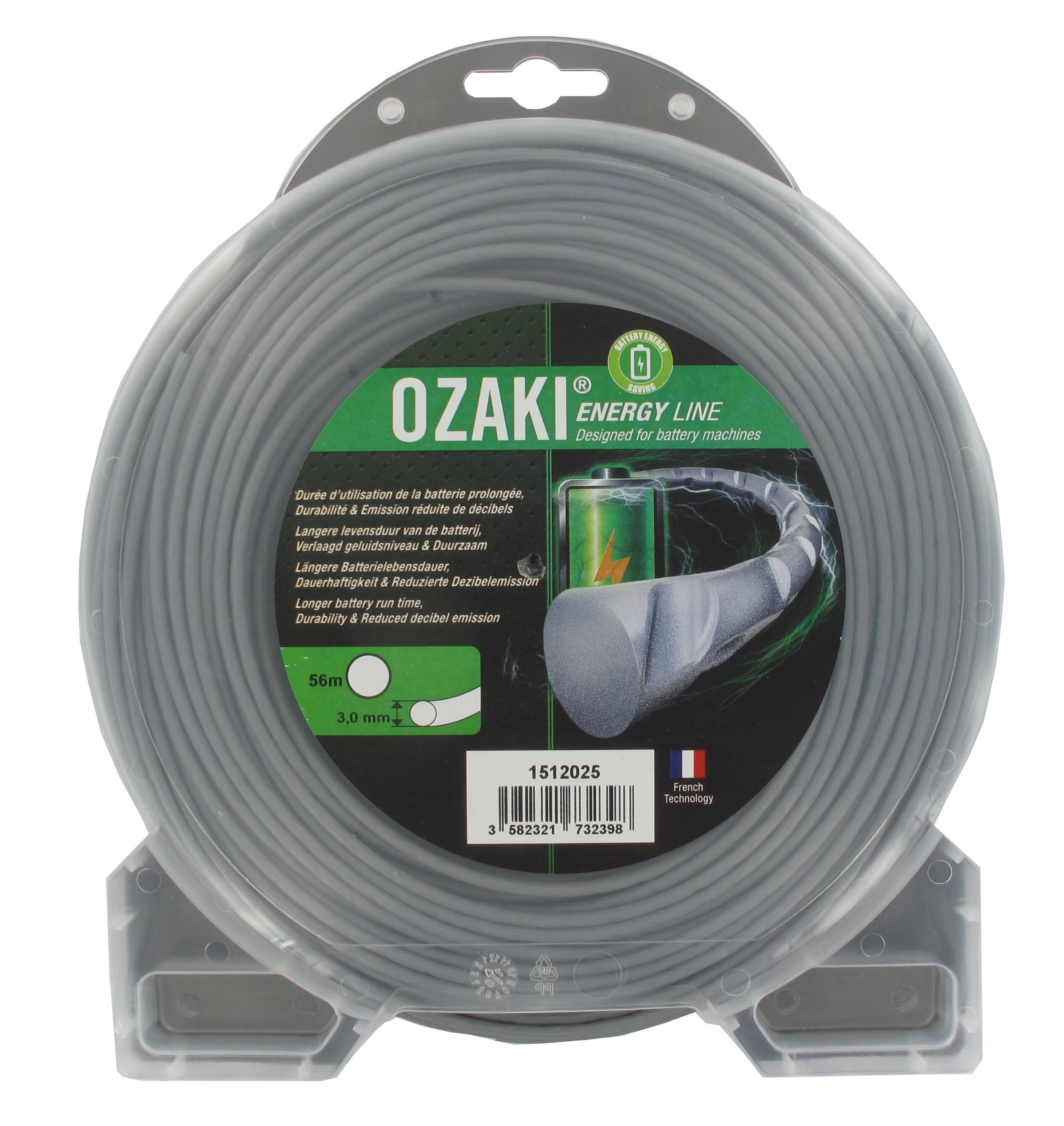 Coque fil nylon ondulé rond OZAKI ENERGY LINE. Longueur: 56 m, Ø: 3 ...