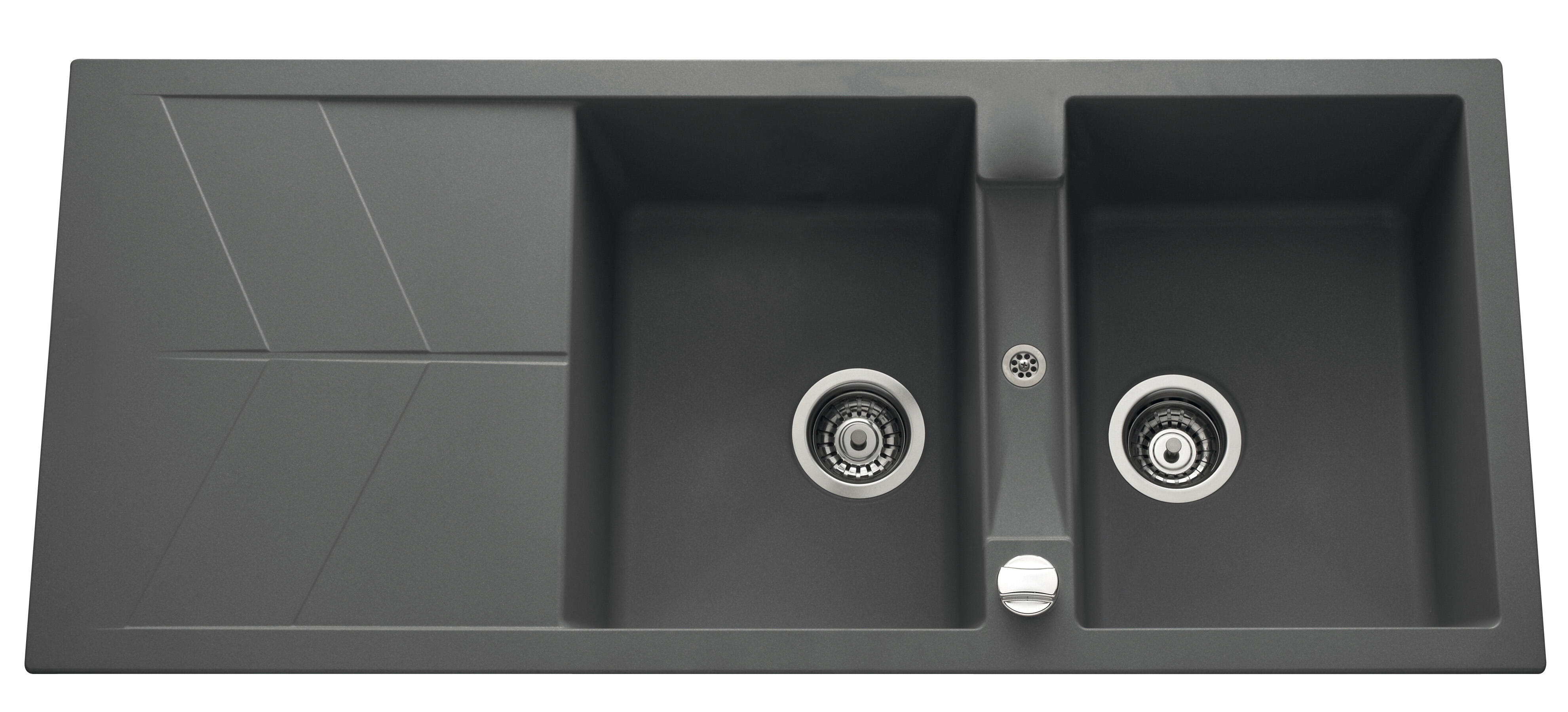 Evier à encastrer 2 bacs avec égouttoir, Granit et résine, CALYPSO Gris ...