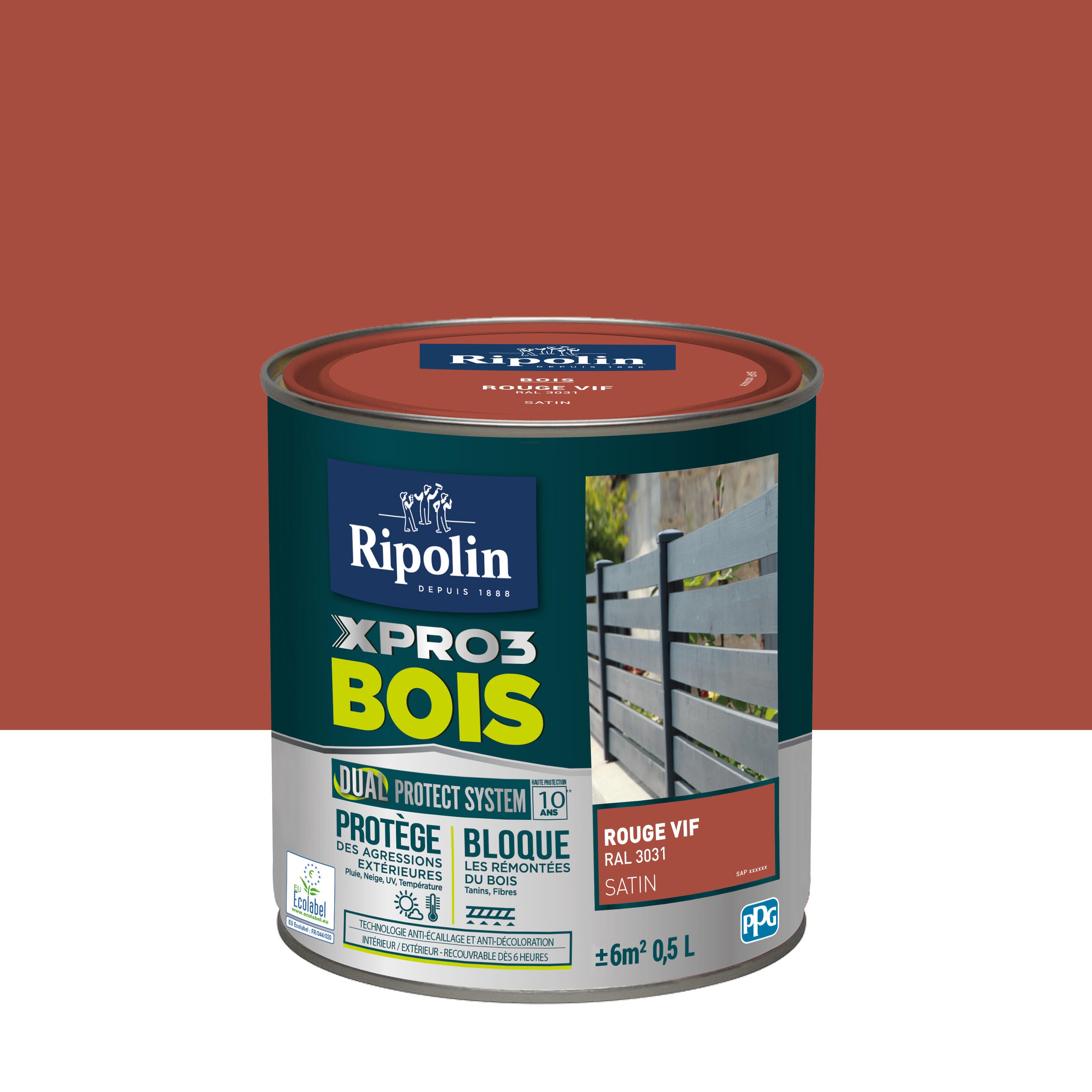 Peinture extérieure bois Xpro3 RIPOLIN rouge vif satiné 0.5l | Leroy Merlin