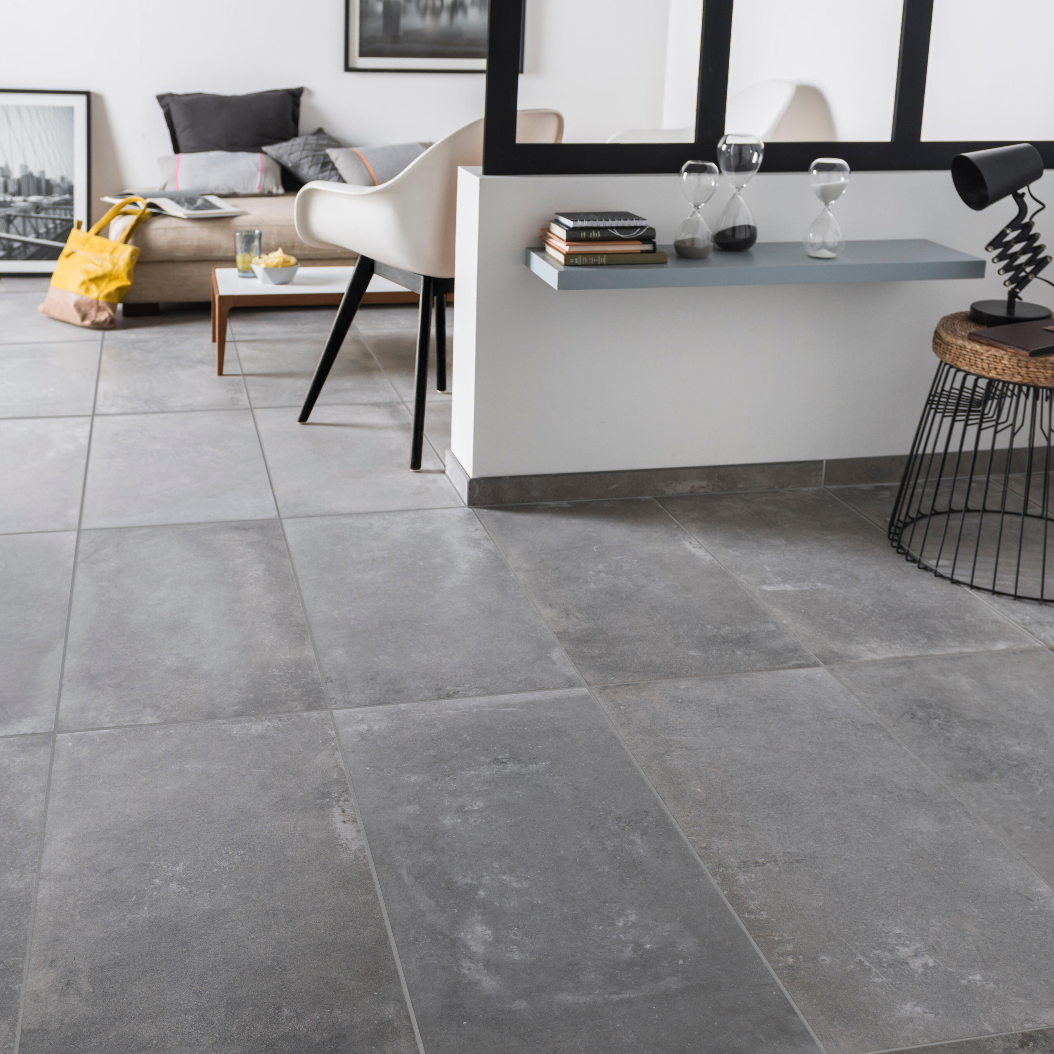 Carrelage mur intérieur effet ciment gris cendre Harlem l.40 x L.80 cm ...