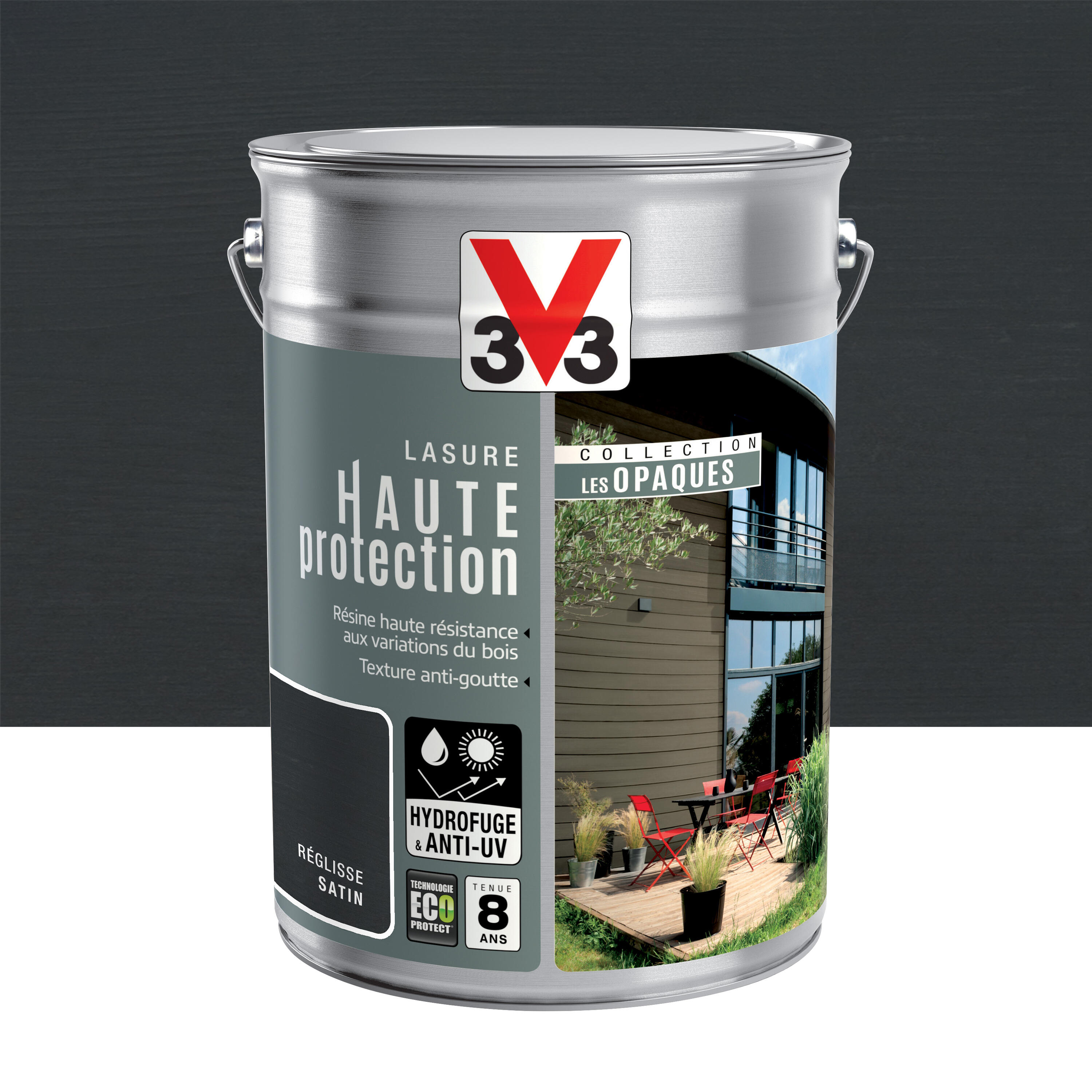 Lasure V33 Hp les opaques 8 ans réglisse satiné 5 l | Leroy Merlin