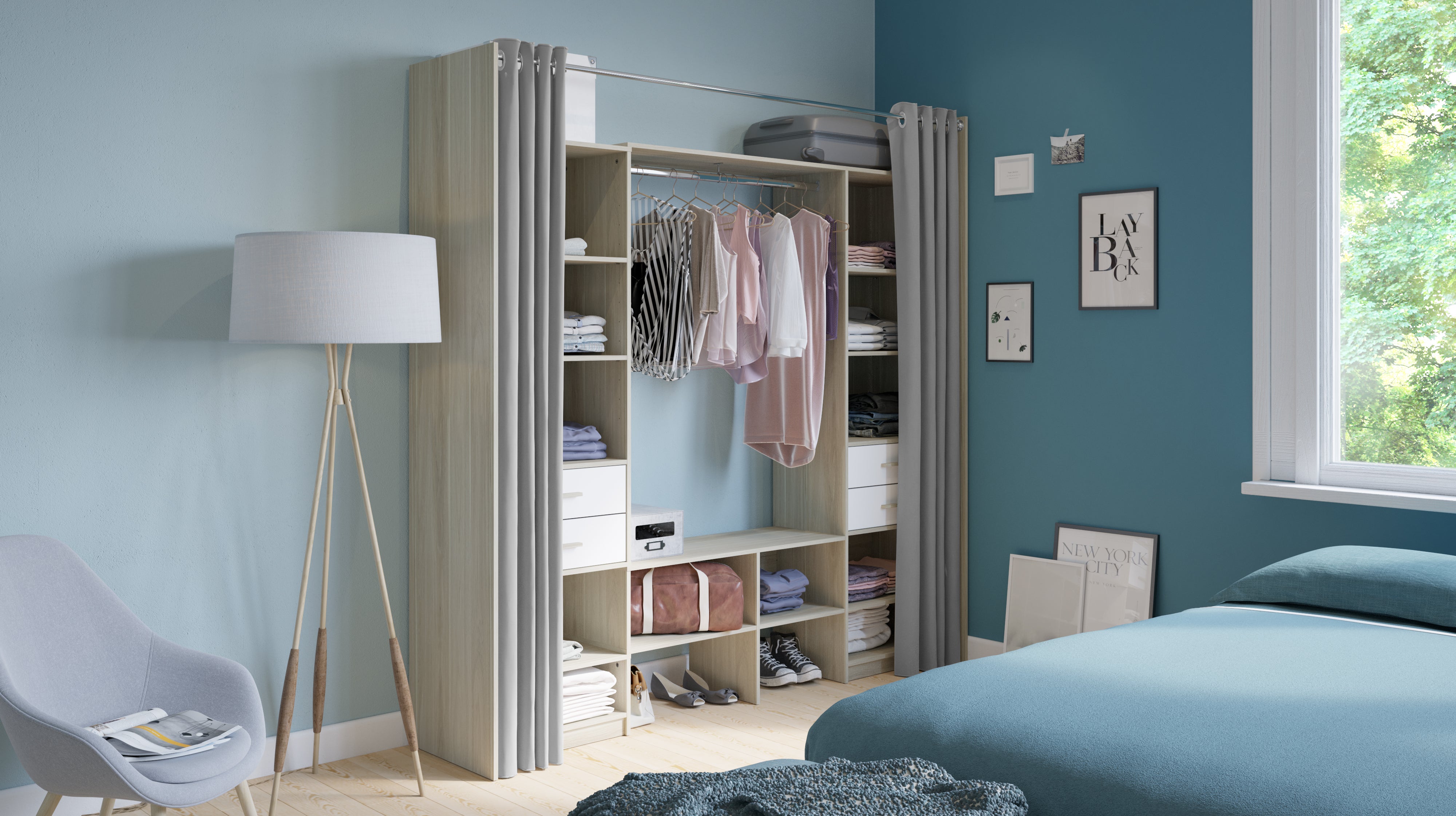 Kit dressing chêne dakota / blanc Doubles colonnes duo H.218.3 x l.221 ...