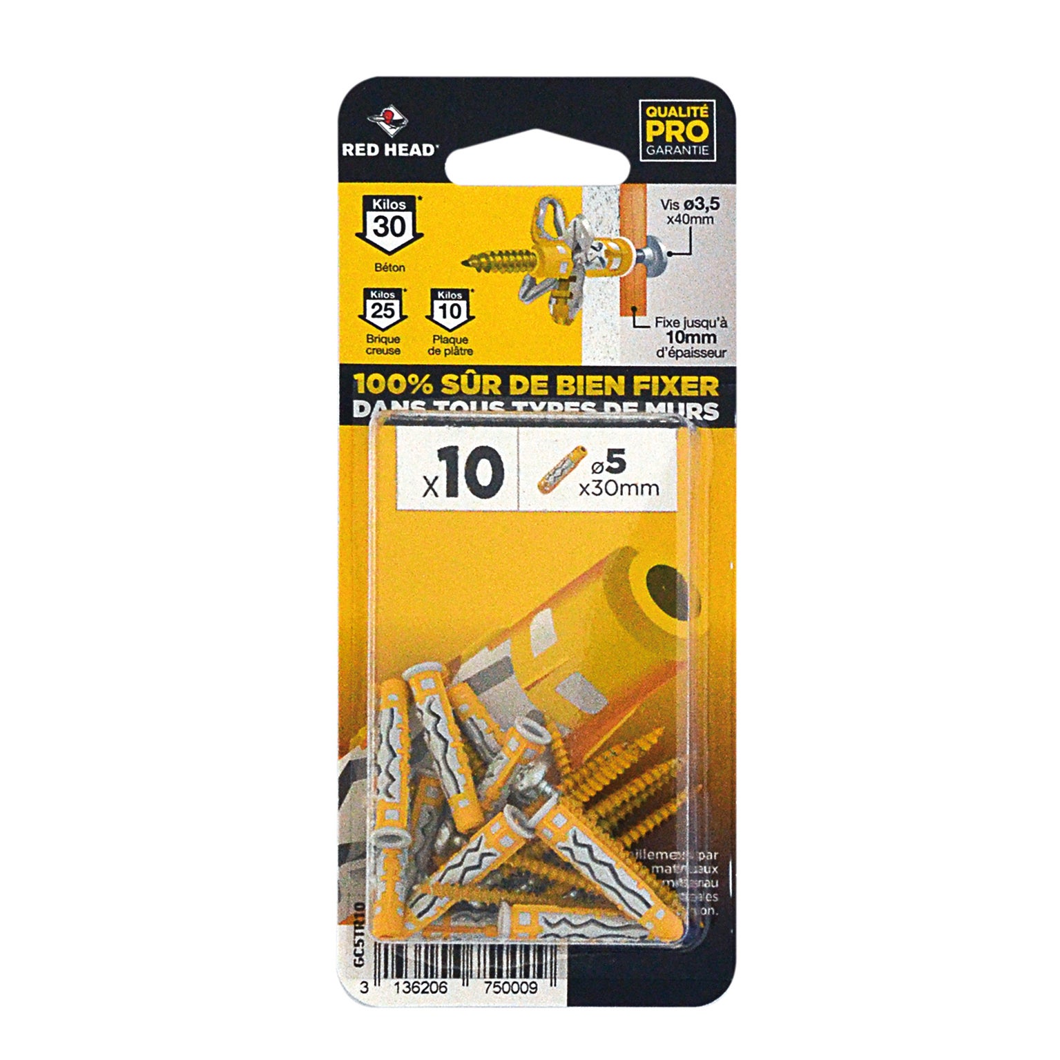 10 chevilles et vis couleur RED HEAD, Ø5 x L.30 mm | Leroy Merlin