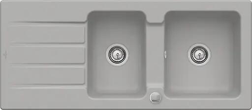 Evier à encastrer 2 bacs avec égouttoir, céramique, ELA Gris | Leroy Merlin