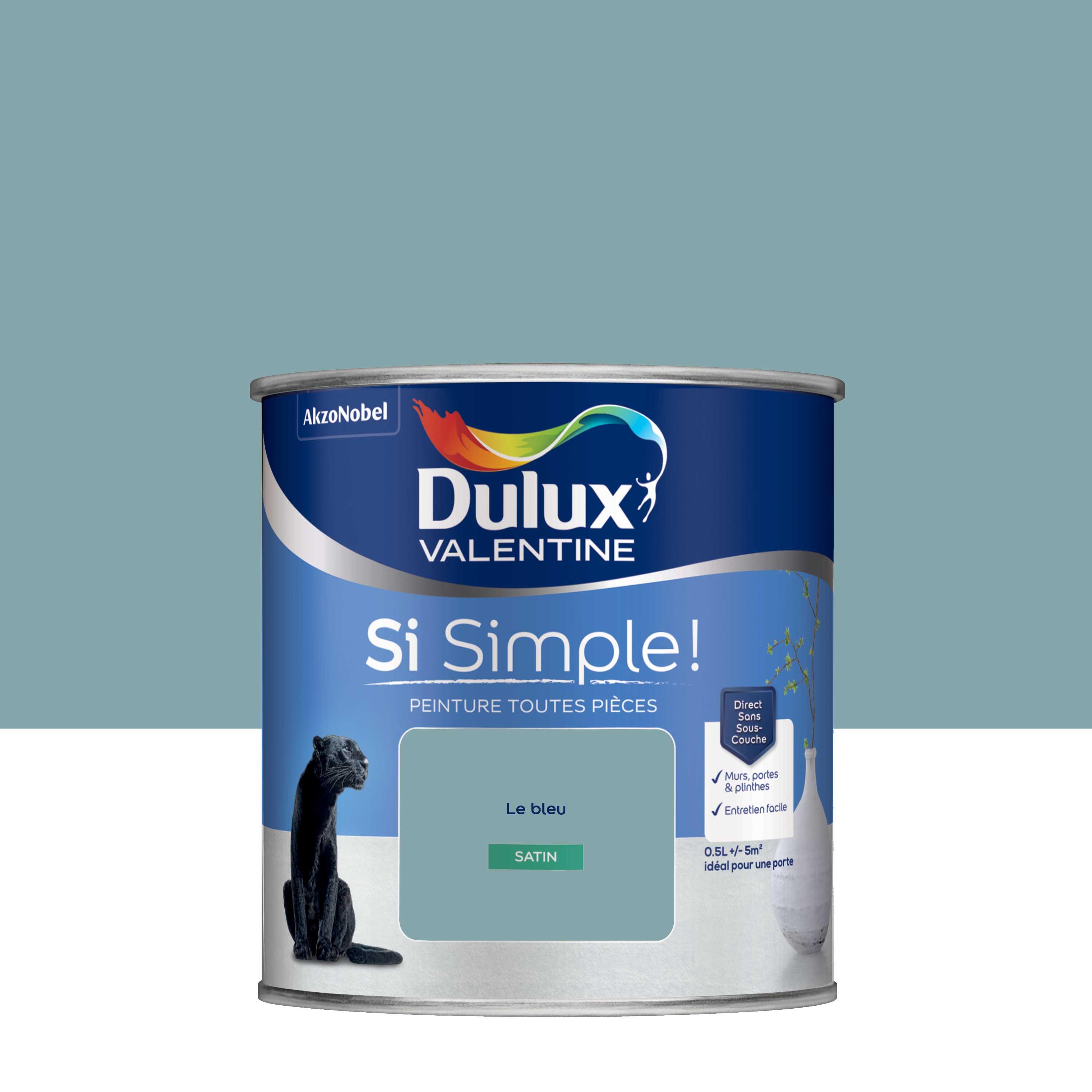 Peinture mur, boiserie bleu satin DULUX VALENTINE Si simple ! 0.5L ...