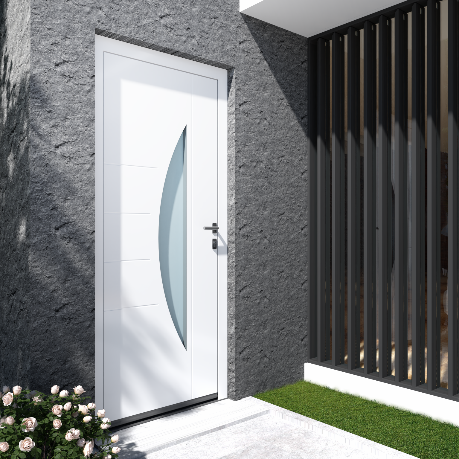 Porte d'entrée Alu vitrée Erica H.215 x l.90 cm blanc 9016, poussant ...