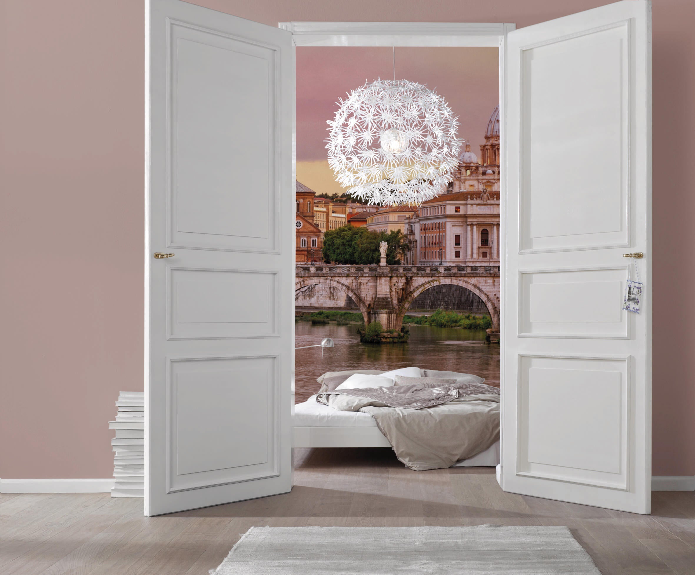 Papier peint panoramique Rome rose l.368 x H.254 cm | Leroy Merlin