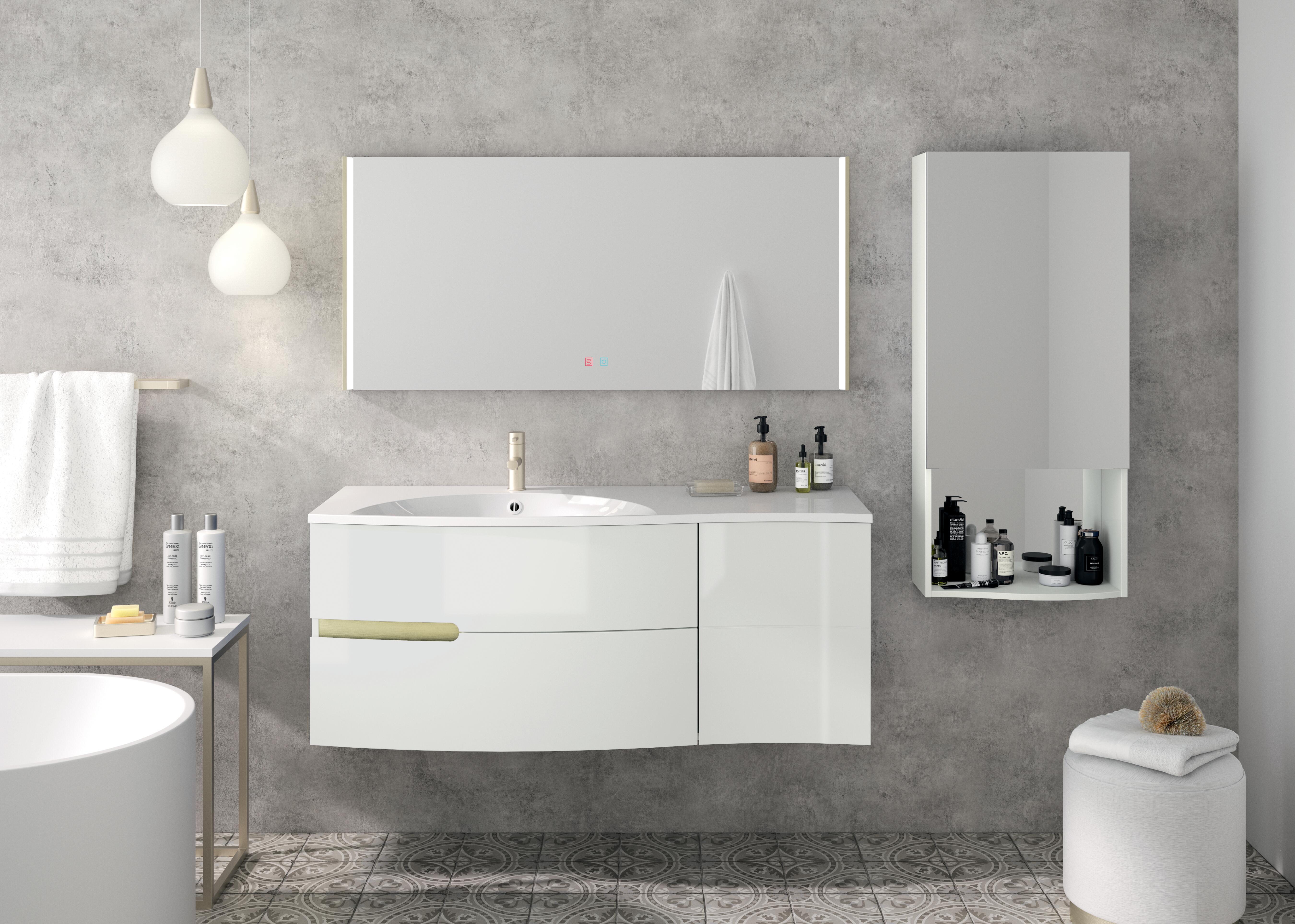 Meuble simple vasque, 2t/1p l.130.2 x H.53.6 x P.51.6 cm, blanc brillant, Egerie | Leroy Merlin