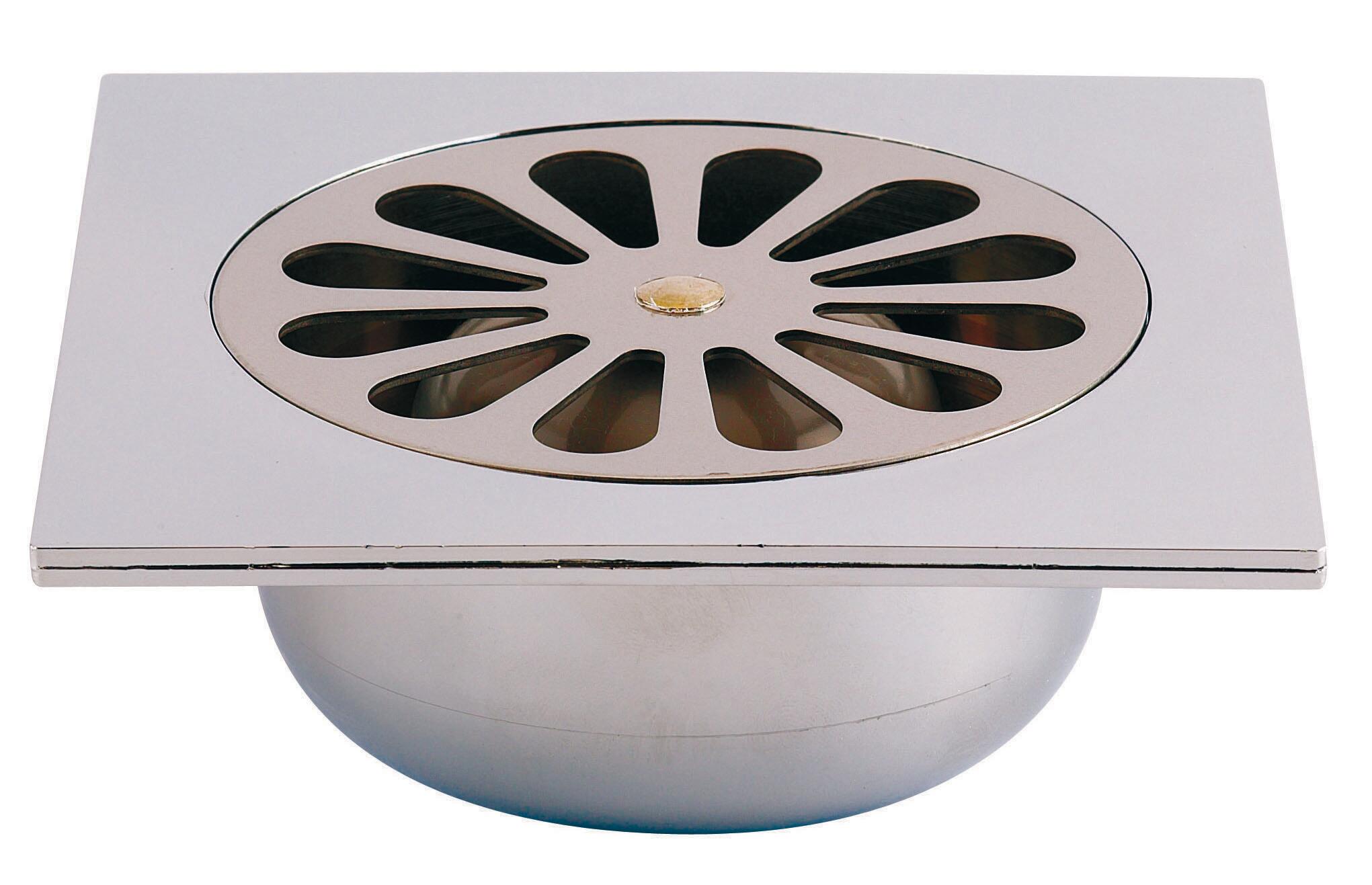 Siphon sol ABS chromé 140x140mm, sortie verticale à coller VALENTIN ...