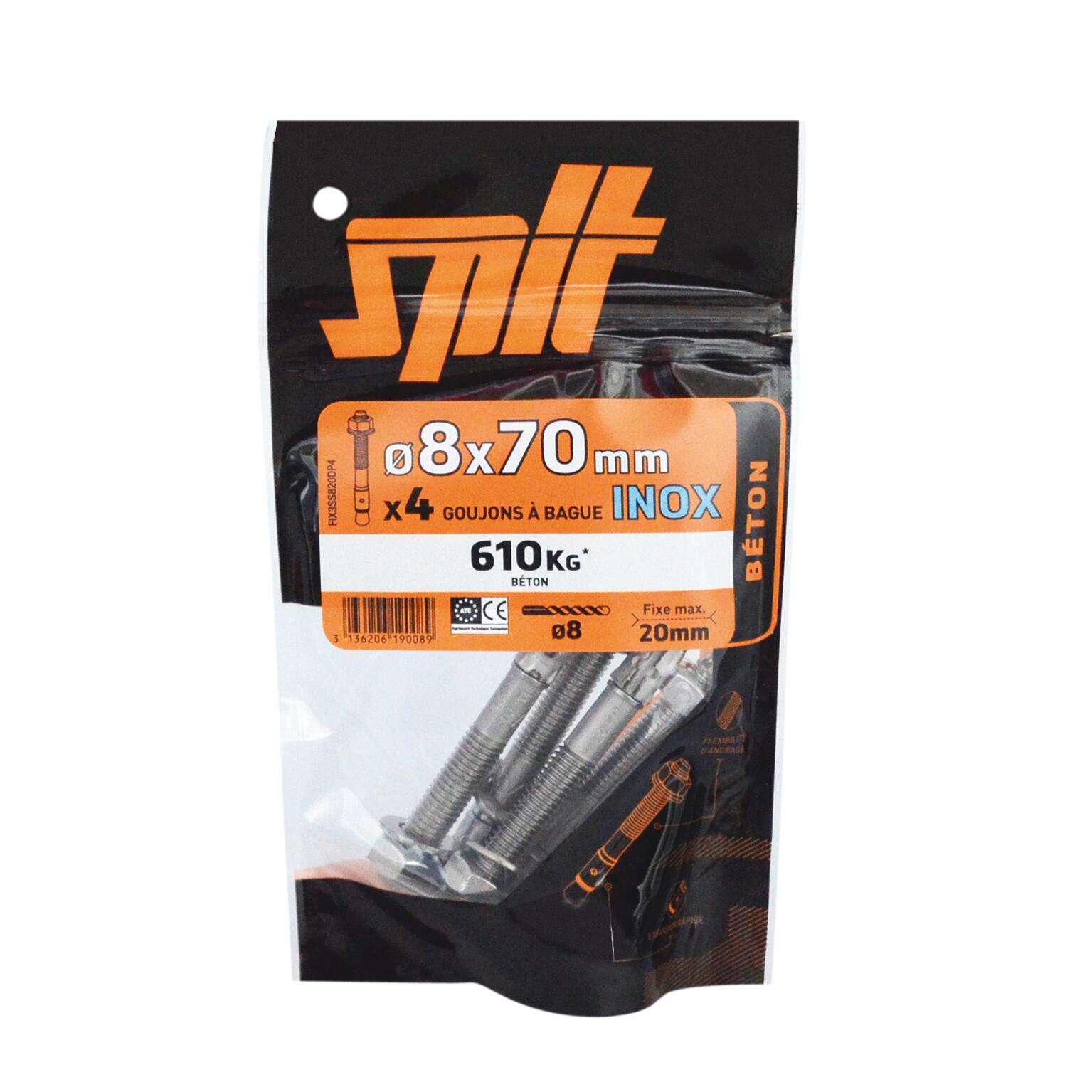 4 goujons à bague inox SPIT, Diam.8 x L.70 mm | Leroy Merlin