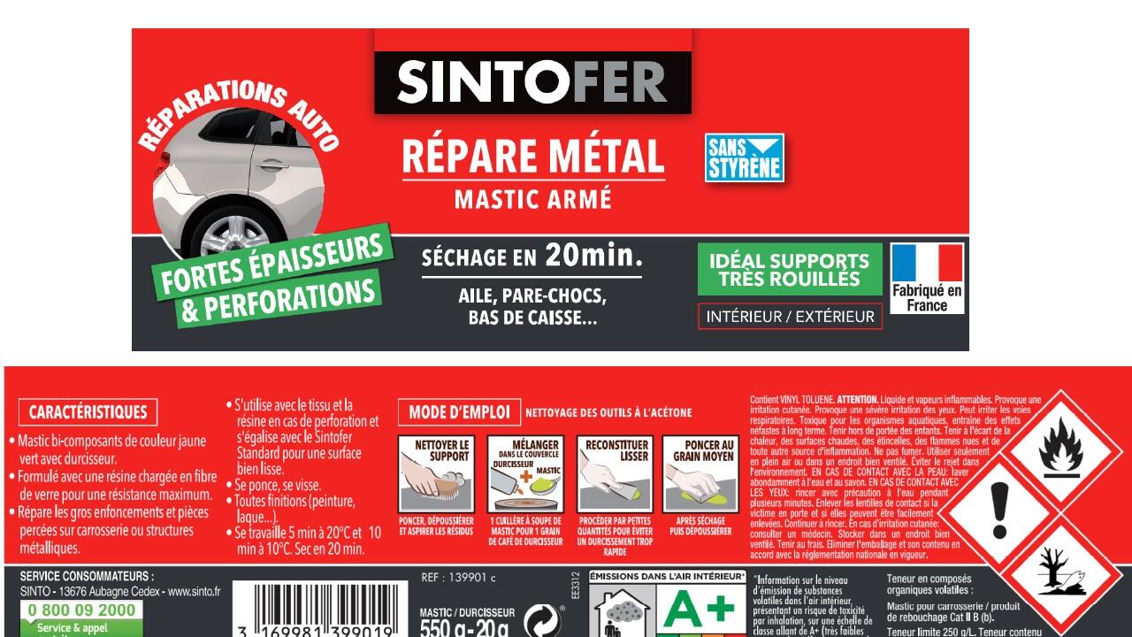 Mastic armé Répare Métal Sintofer SINTO 550G | Leroy Merlin