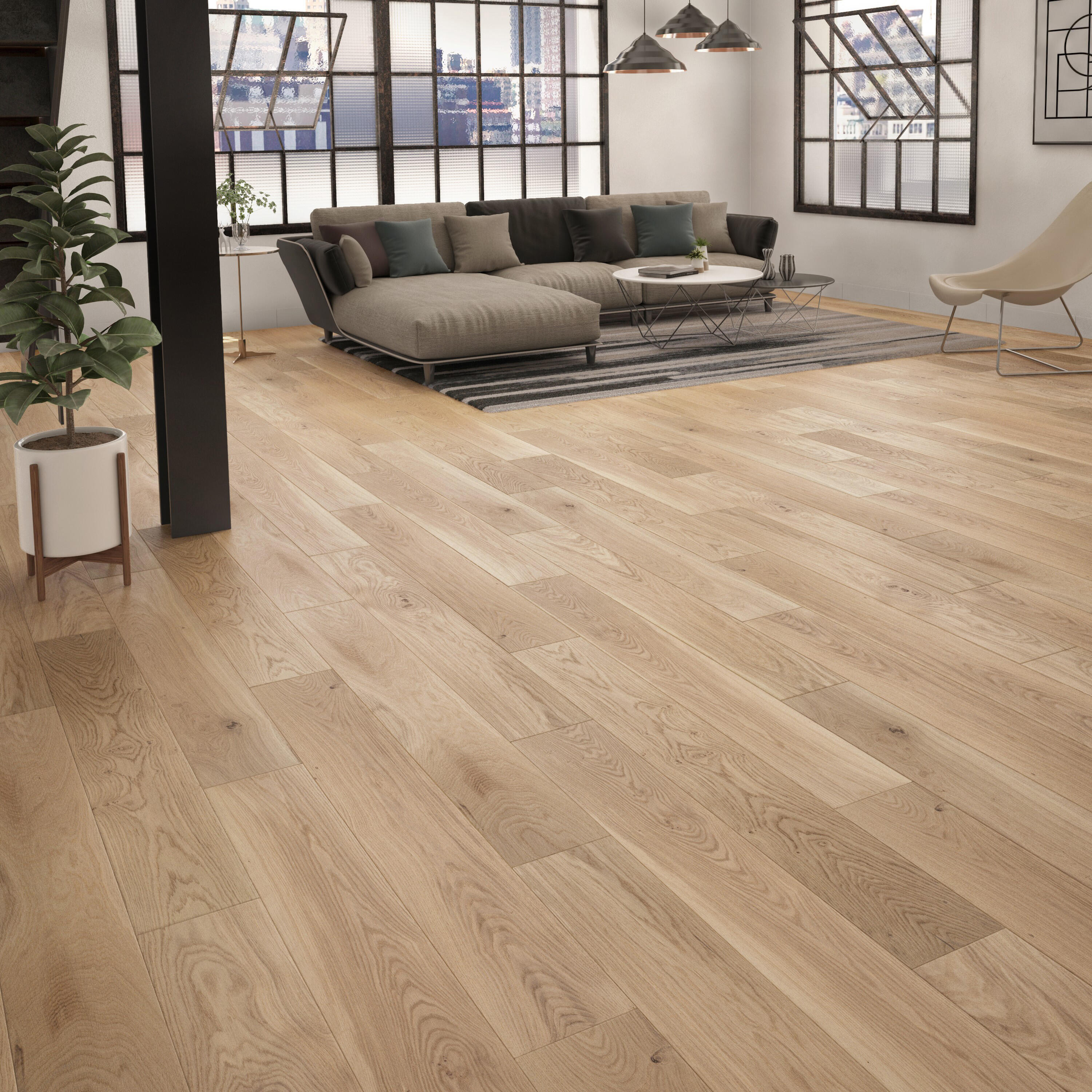 Parquet contrecollé chêne naturel campagne vitrifié XL BROCELIANDE, l ...