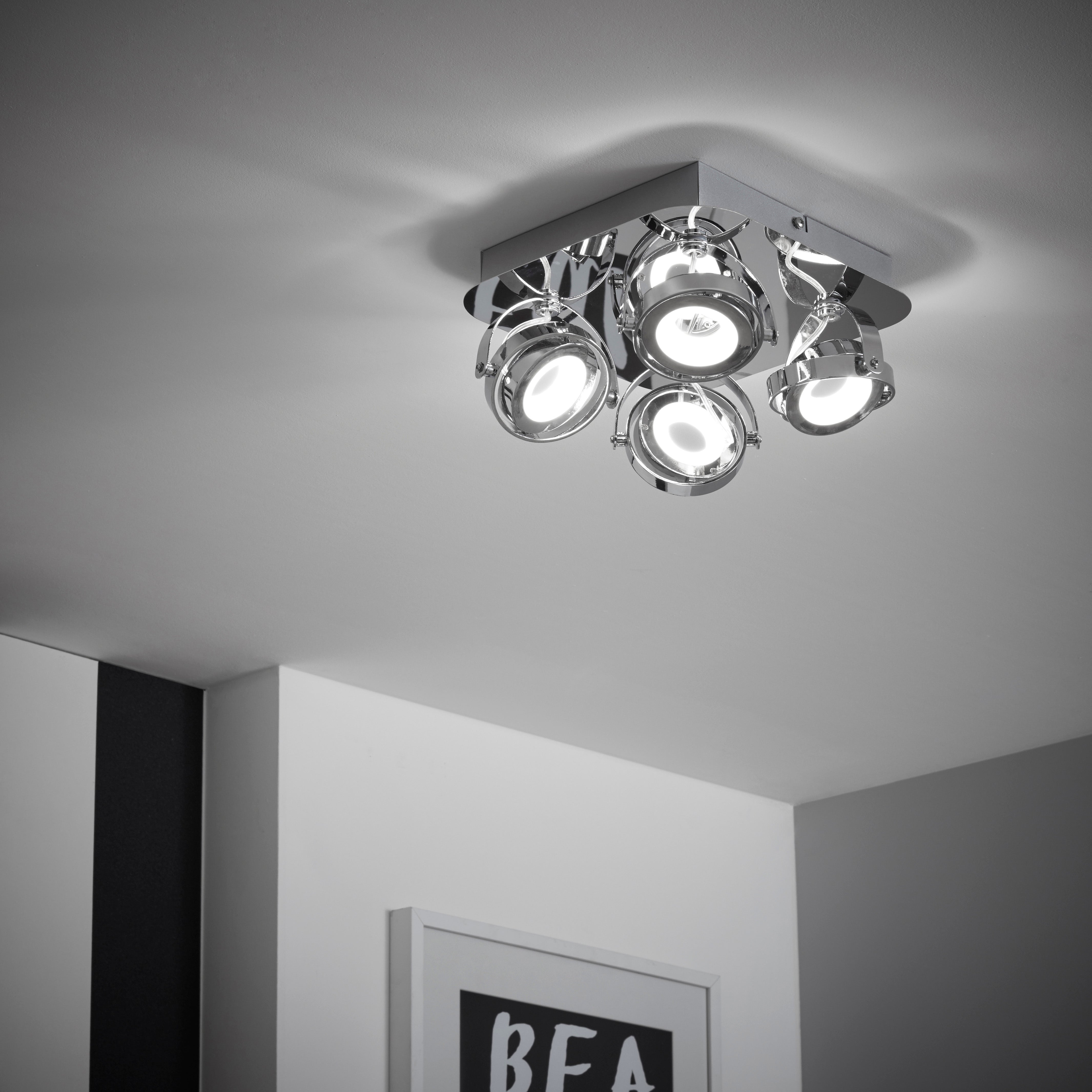 Plafonnier 4 spots module led, design, métal chrome, INSPIRE Xena ...