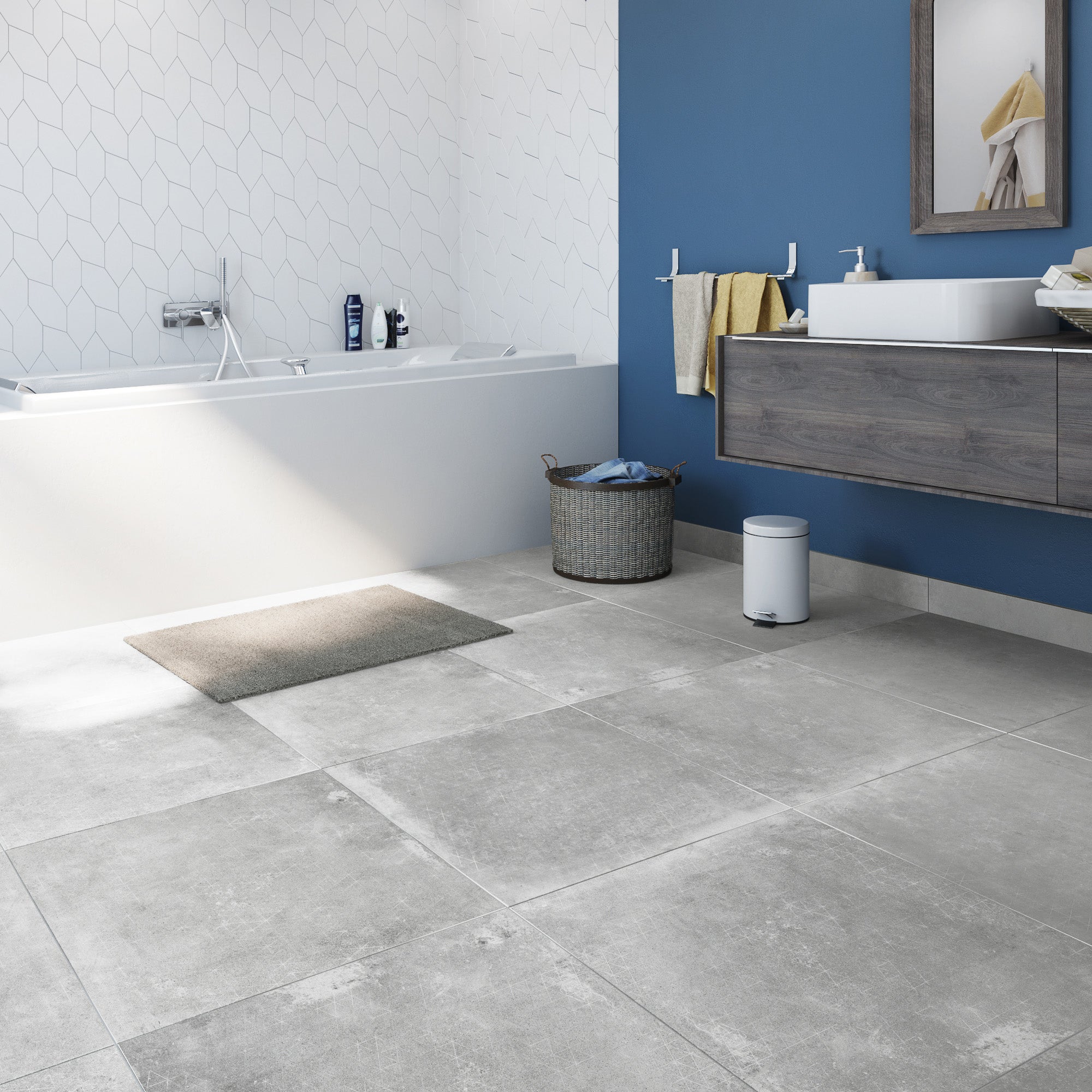 Carrelage mur intérieur effet béton gris cendre Harlem l.60 x L.60 cm ...