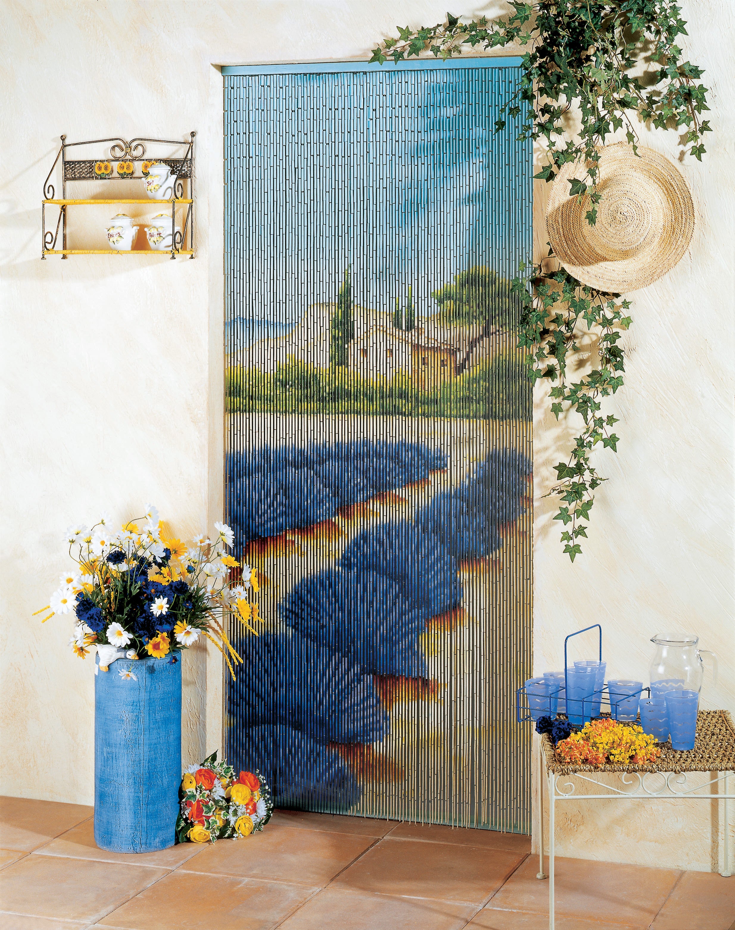 Rideau de porte en bambou, l.90 x H.200 cm, bleu, Lavandin | Leroy Merlin