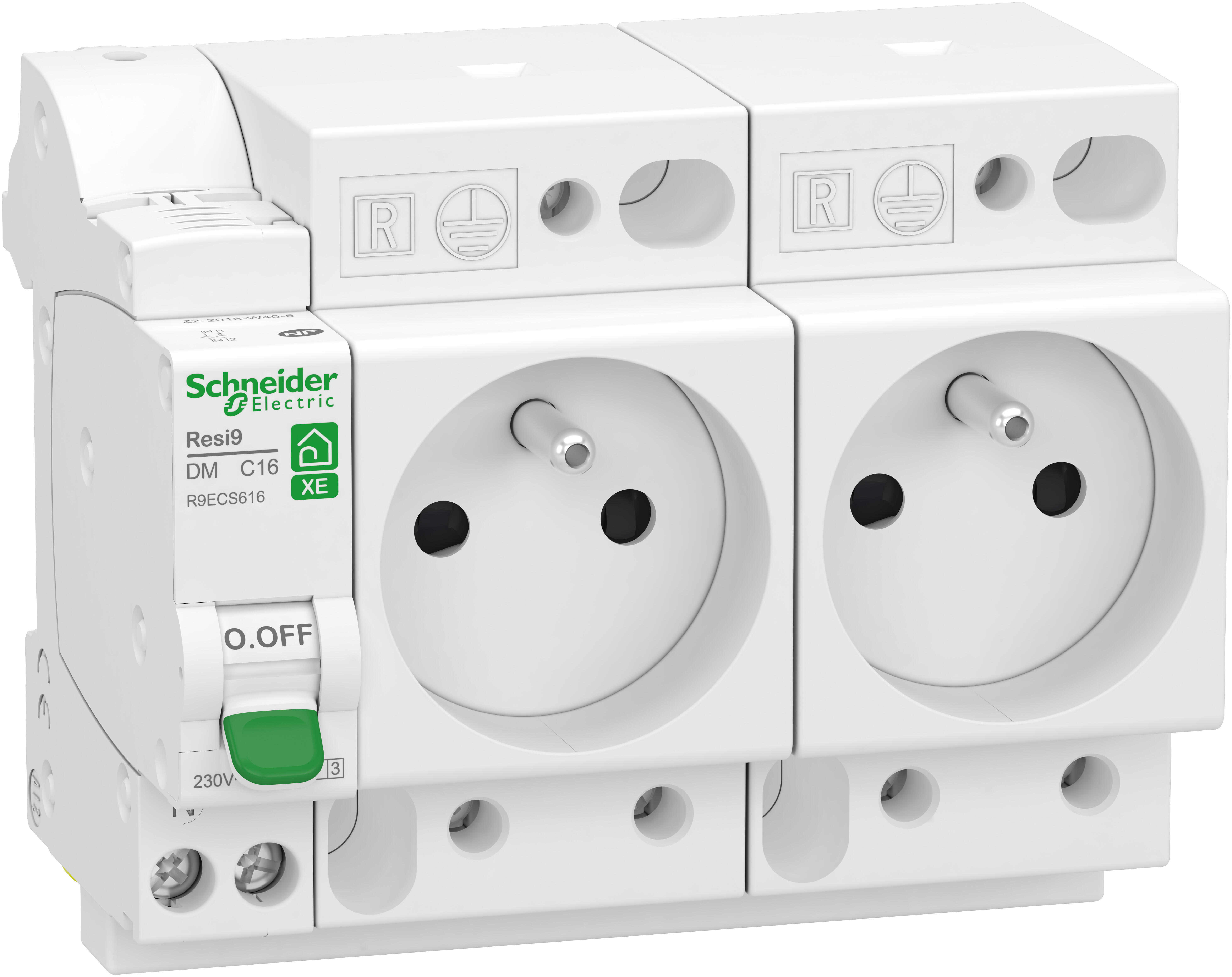 Combiné disjoncteur + 2 prises phase + neutre 16A Resi9 XE, SCHNEIDER ...