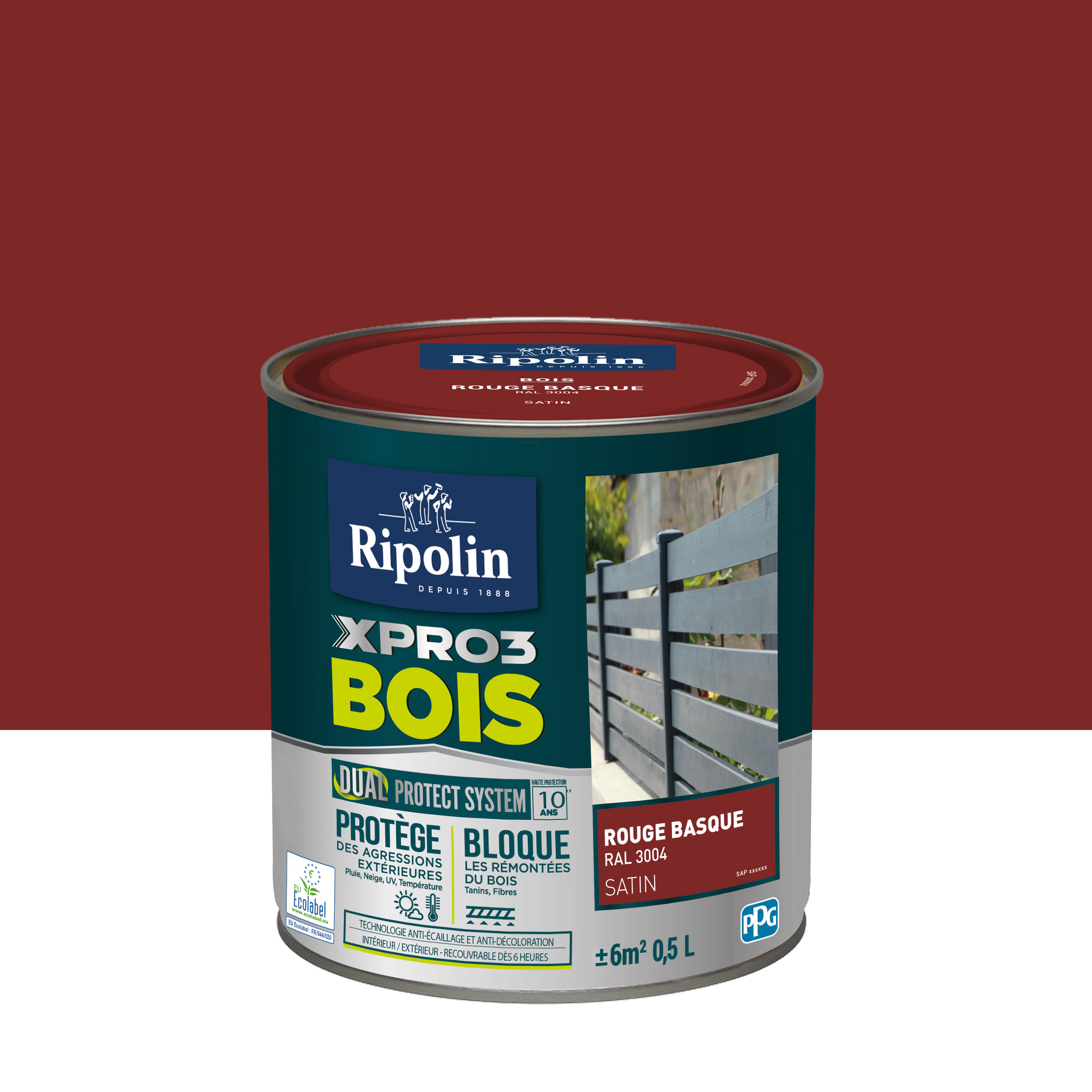 Peinture extérieure bois Xpro3 RIPOLIN rouge basque satiné 0.5l | Leroy ...