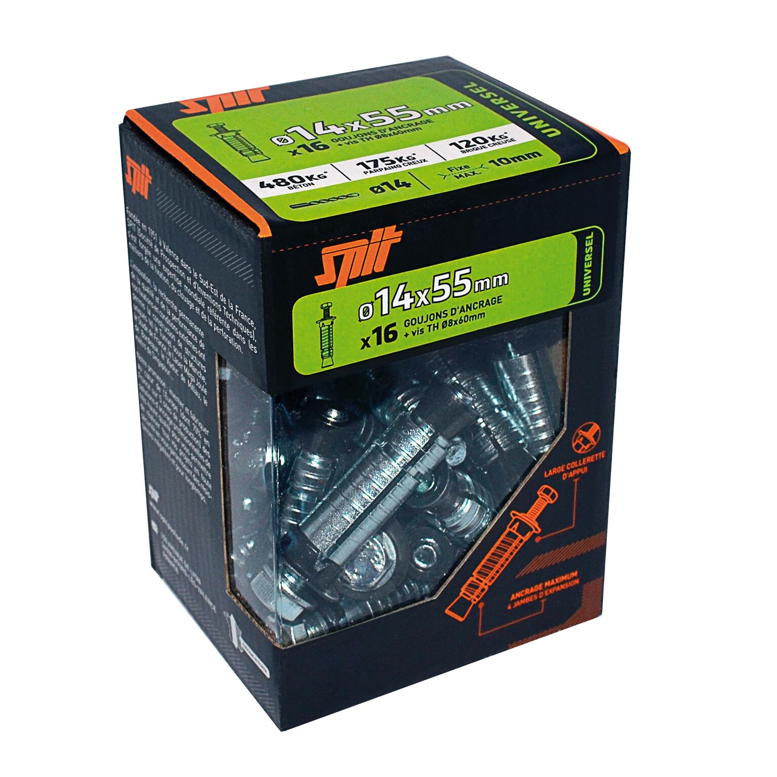 Lot de 16 Cheville murale avec vis prima PRIMA810BT16 SPIT, Ø14 x L.55 ...