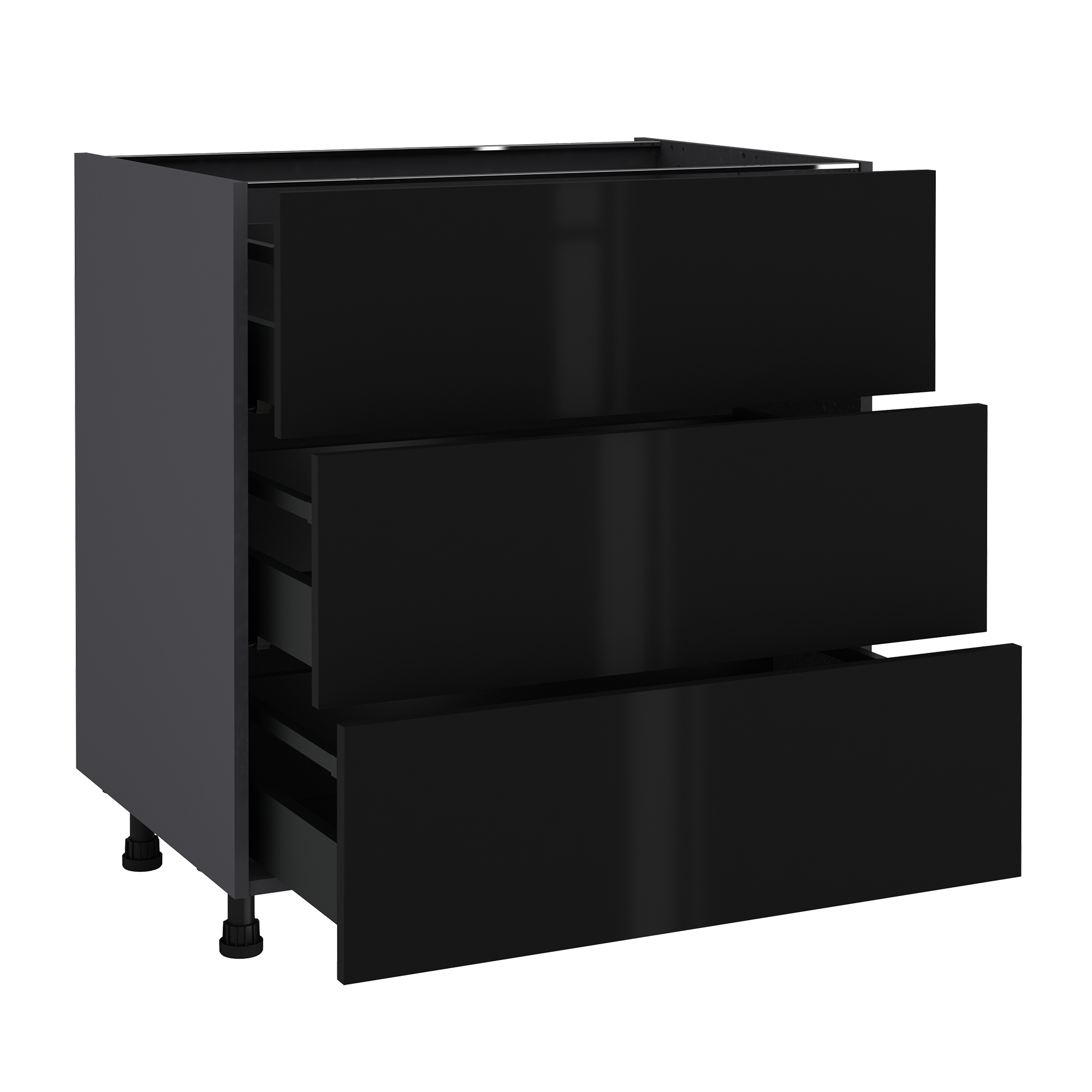 Meuble bas de cuisine Sevilla noir 3 tiroirs H77 x l80 | Leroy Merlin