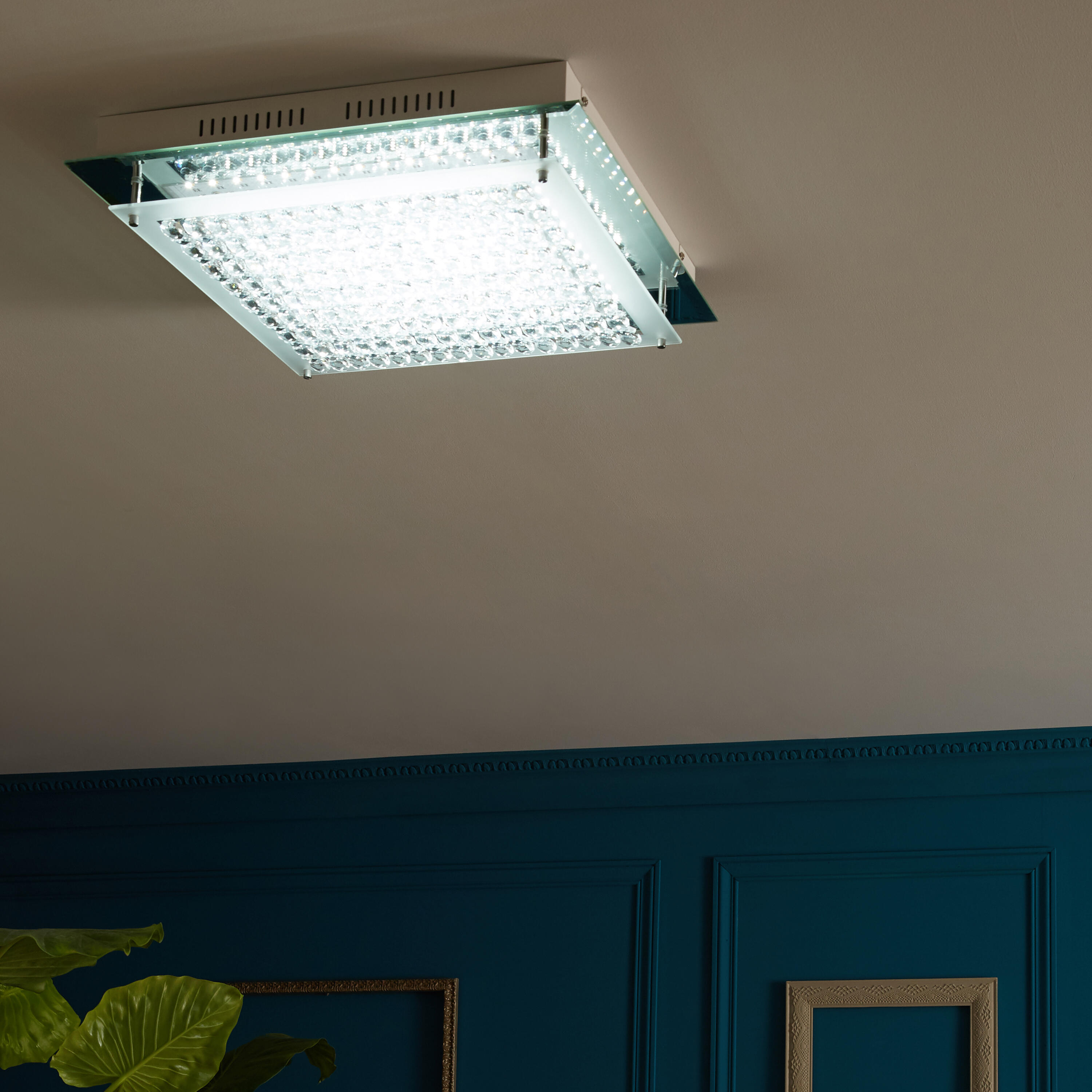 Plafoniera LED neoclassico Diamond, argento 45x45 cm, luce con 3 ...