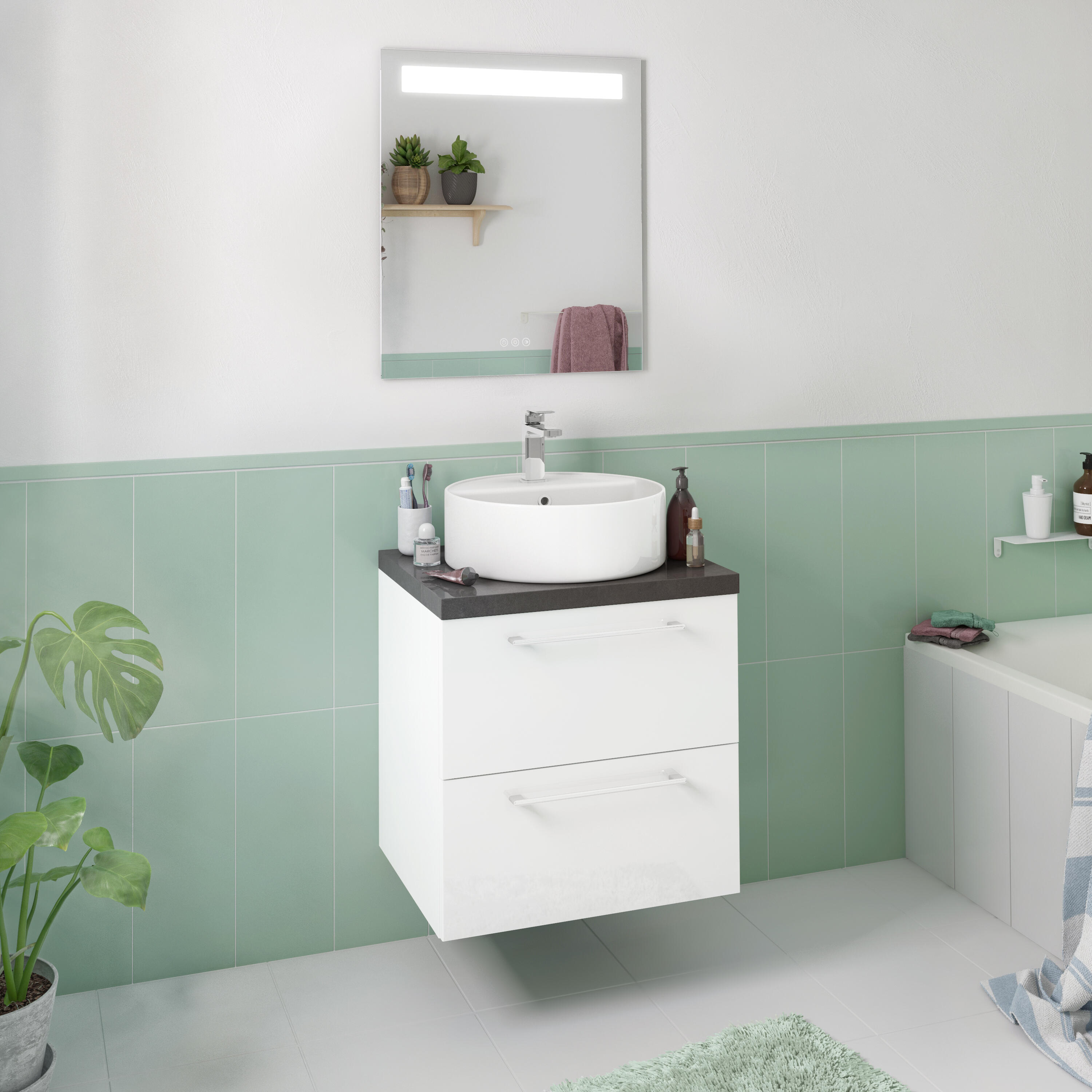 Meuble simple vasque, 2t l.60 x H.58 x P.46 cm, blanc brillant, Remix | Leroy Merlin