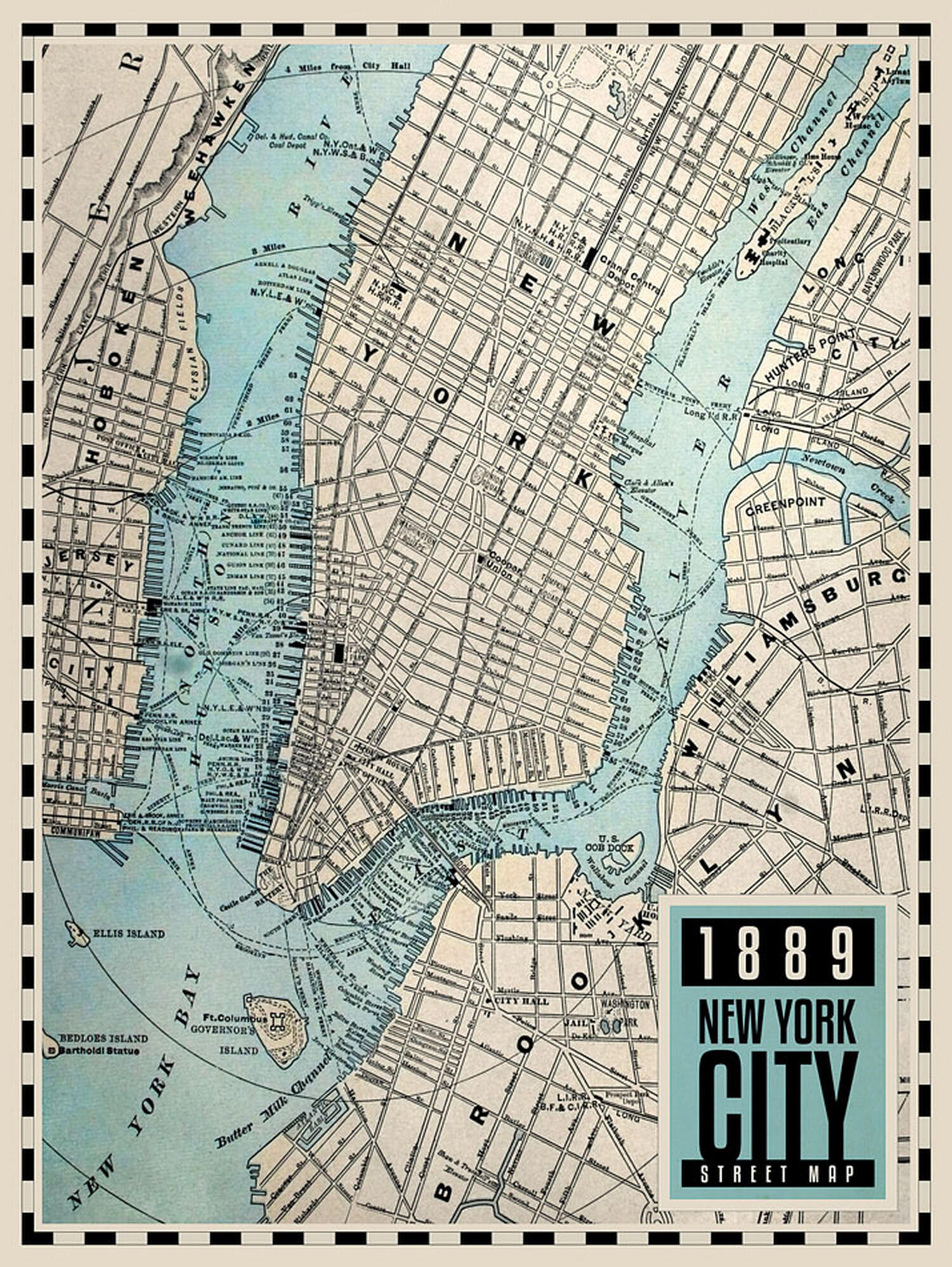 Affiche New York City map, 1889, beige l.60 x H.80 cm | Leroy Merlin