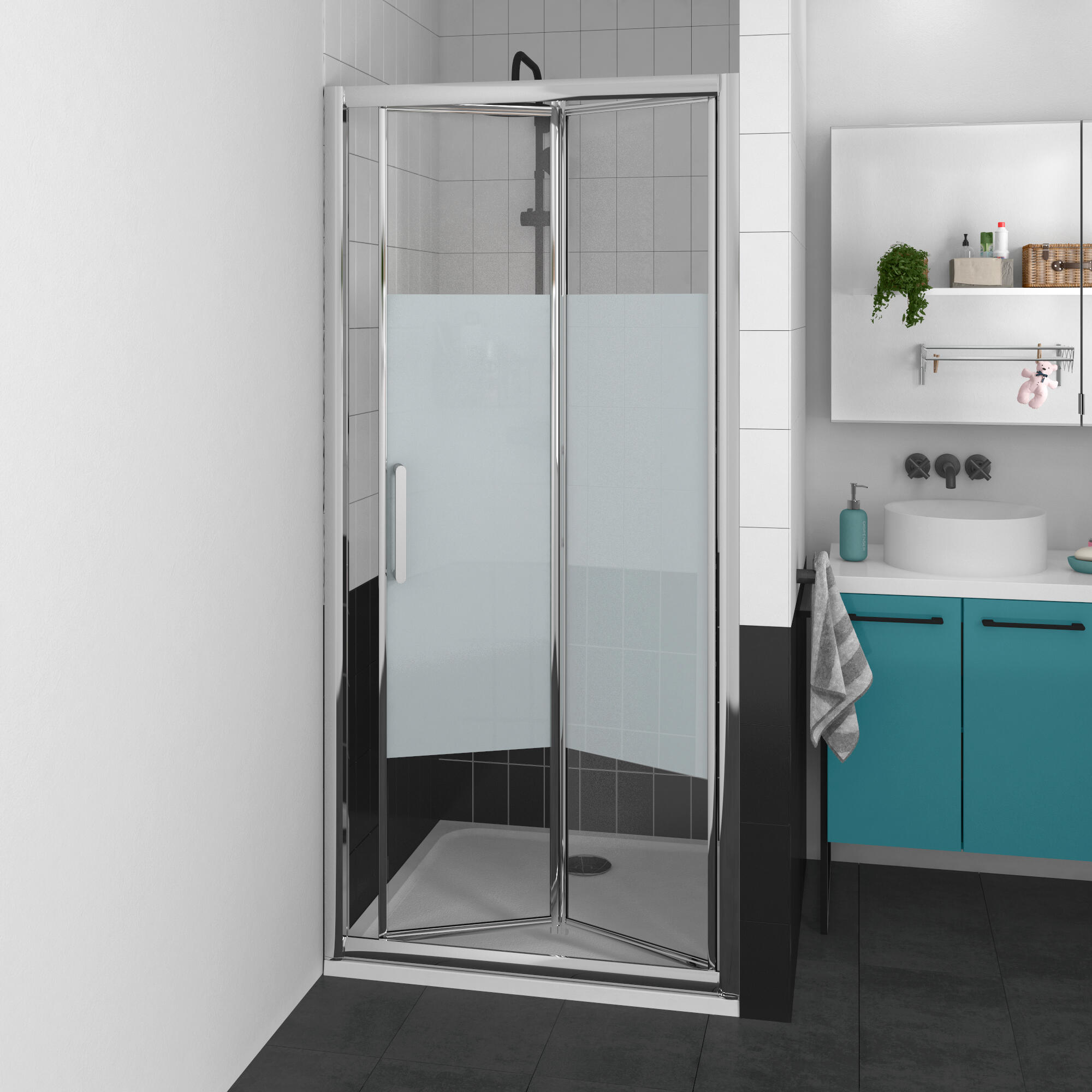 Porte de douche pliable sérigraphié, chromé 90 cm, Quad | Leroy Merlin