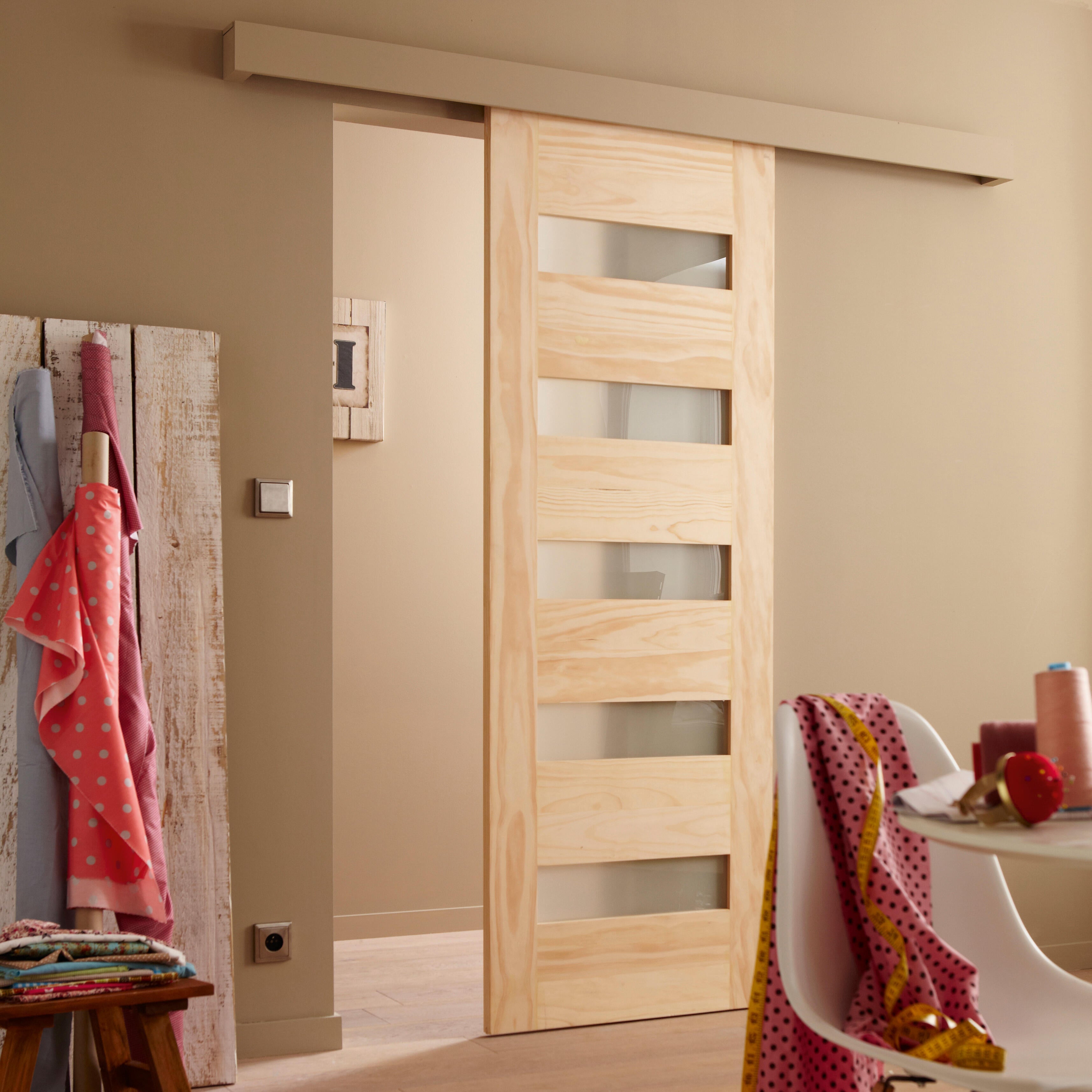 Ensemble porte coulissante Mexico pin 93cm + rail Yali en aluminium ...