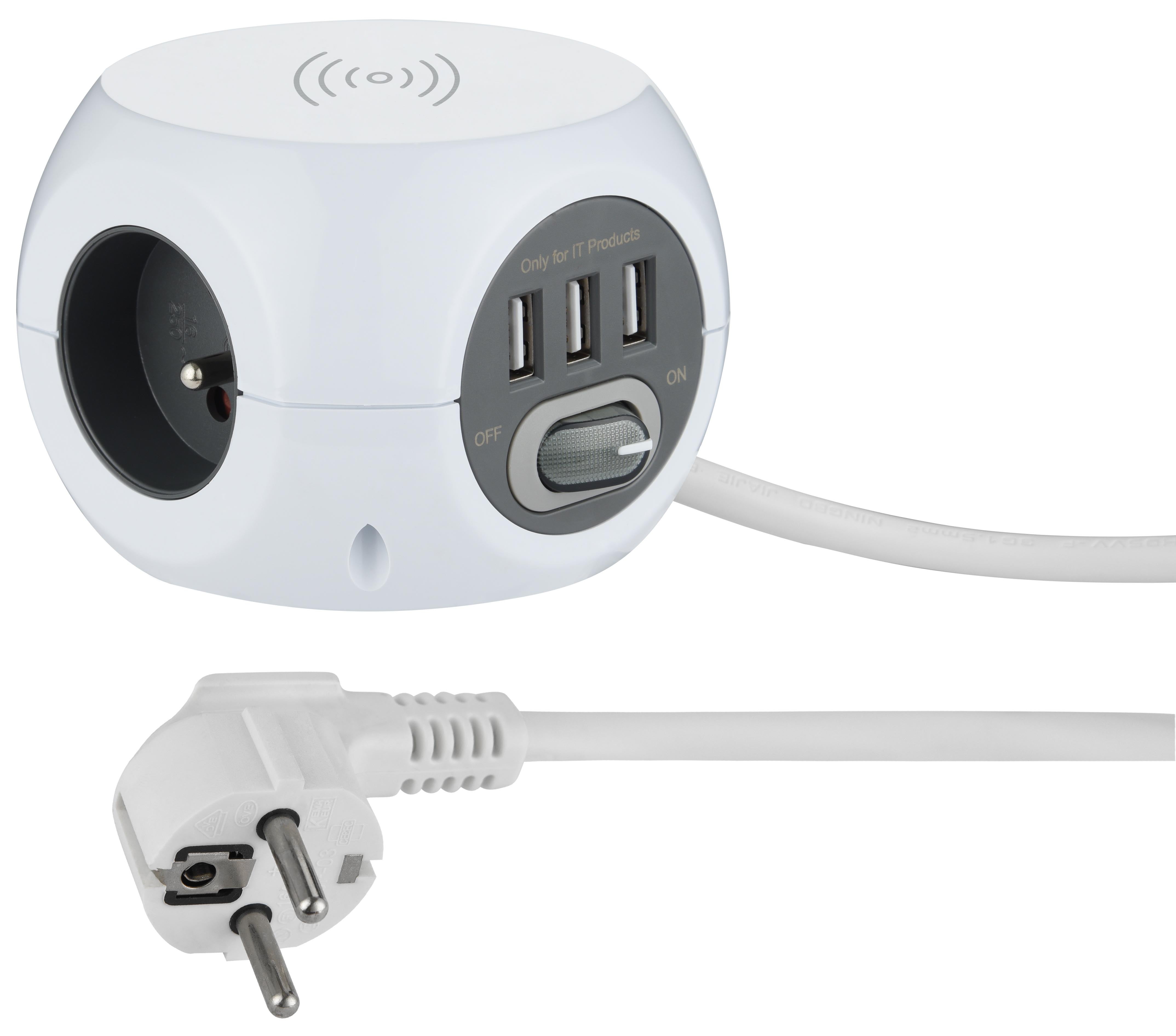 Bloc multiprise cube à induction 3P + 3USB, blanc ELECTRALINE | Leroy ...