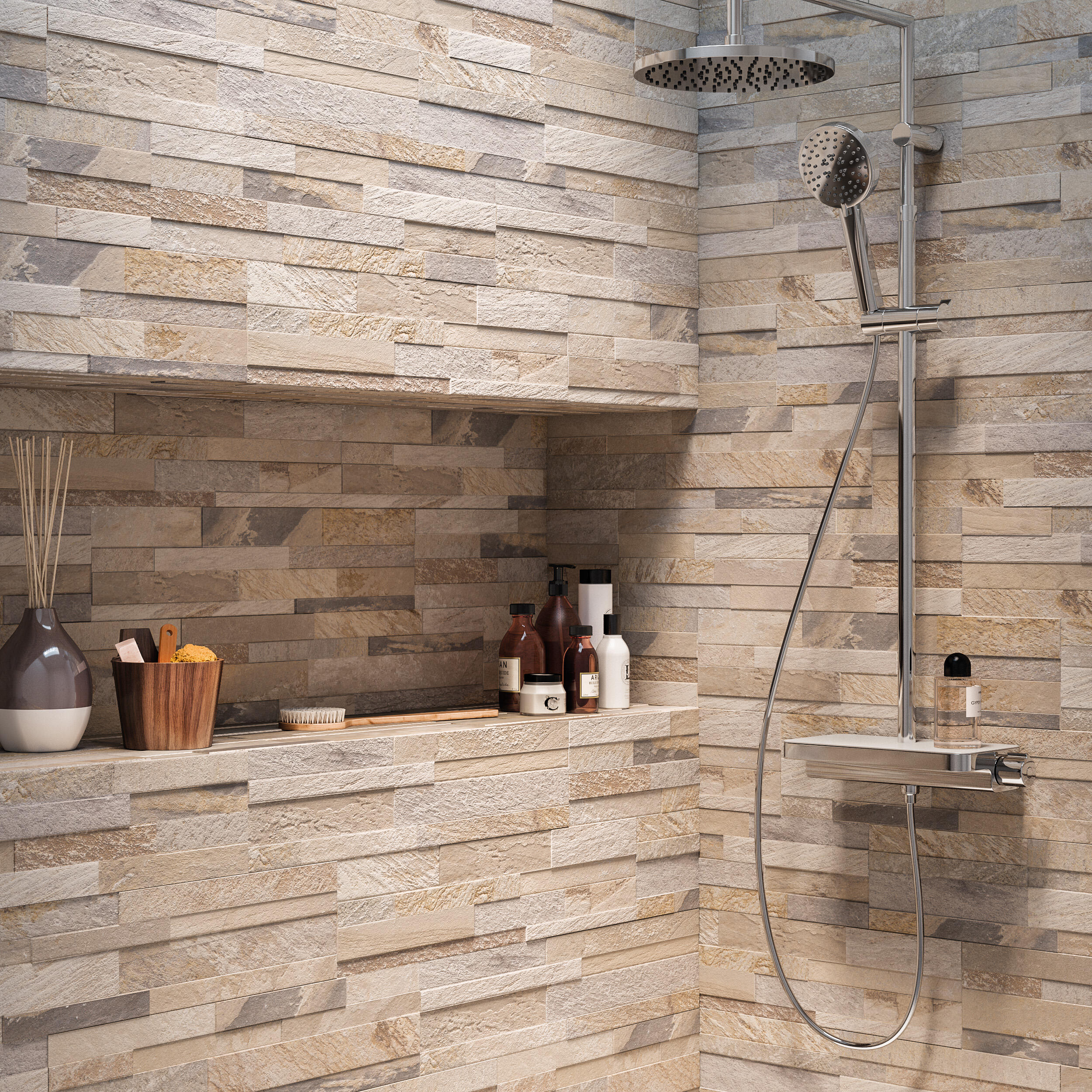 Carrelage mur intérieur effet pierre beige Oakland stone l.15 x L.61 cm ...