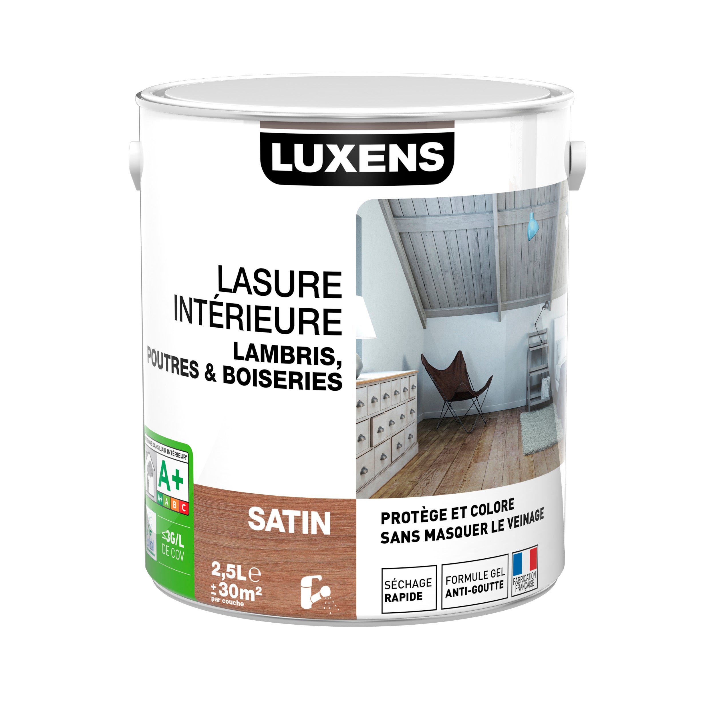 Lasure intérieure poutre et lambris LUXENS gris poivré n°5 satiné 2.5l ...