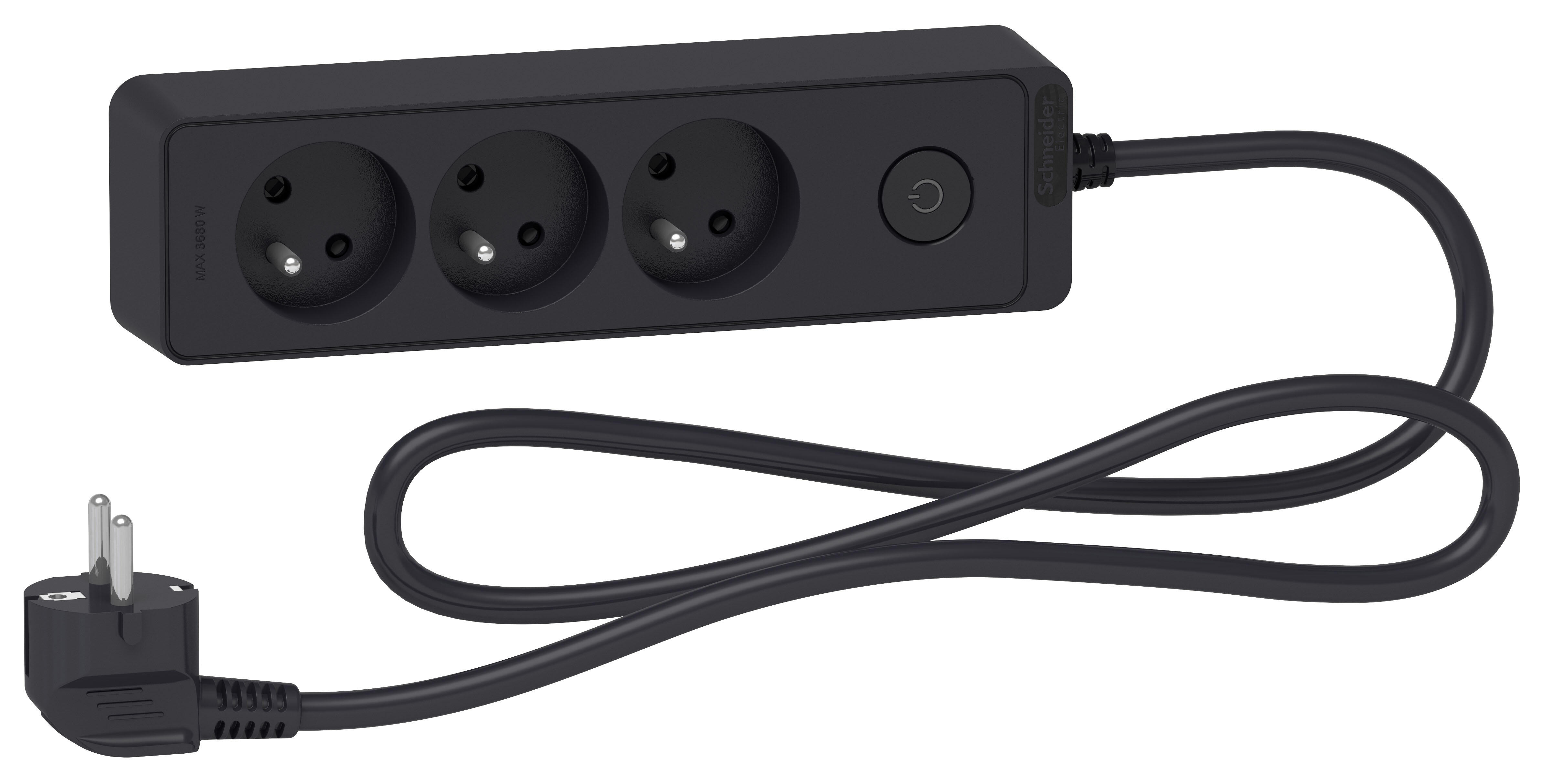 Multiprise filaire 3 prises 1.5m, SCHNEIDER ELECTRIC, noir | Leroy Merlin