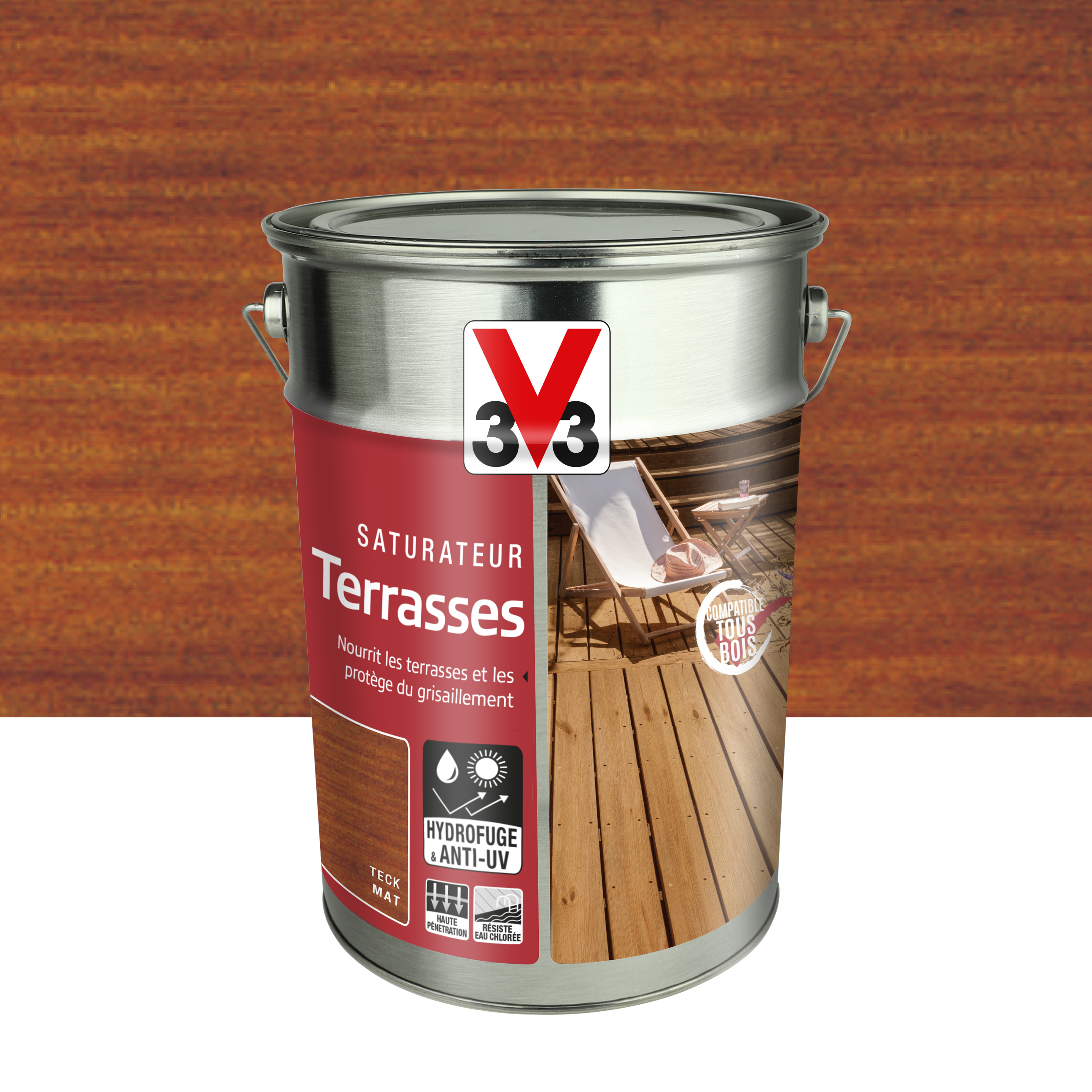 Saturateur pour bois extérieur V33 Terrasses classique teck mat 5 l ...