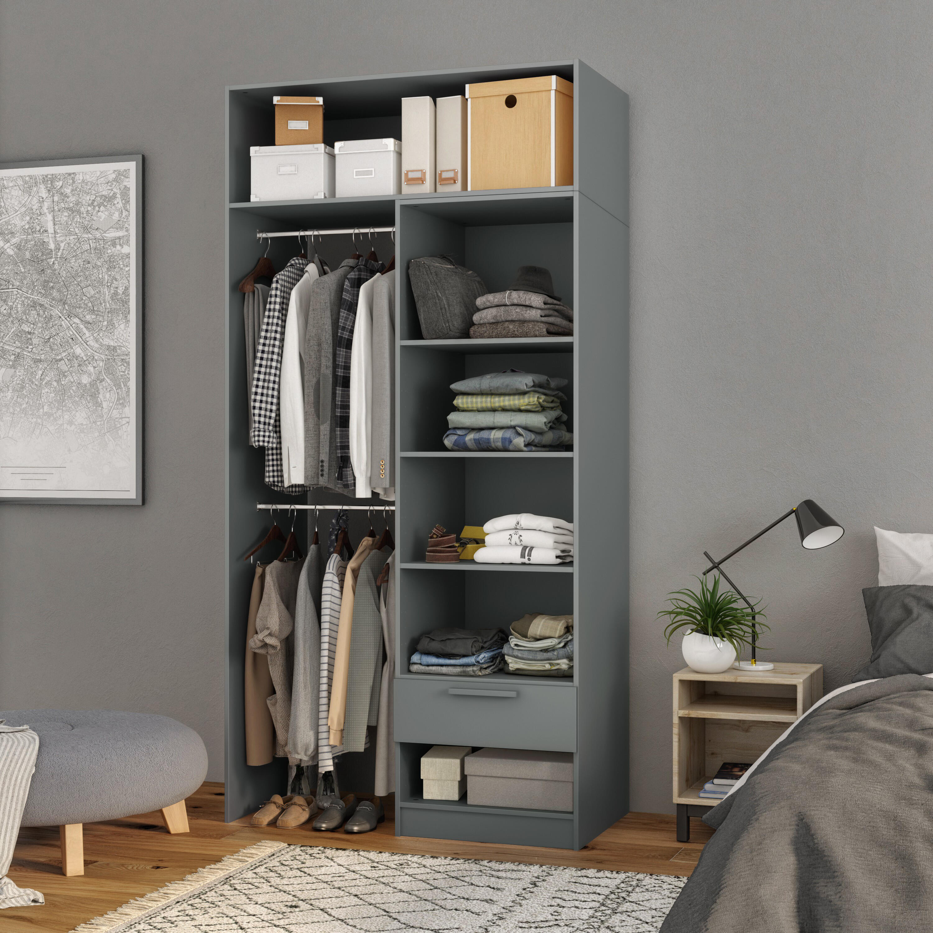 Dressing Extensible gris ouvert H.240 x l.120-160 x P.60 cm Home ...