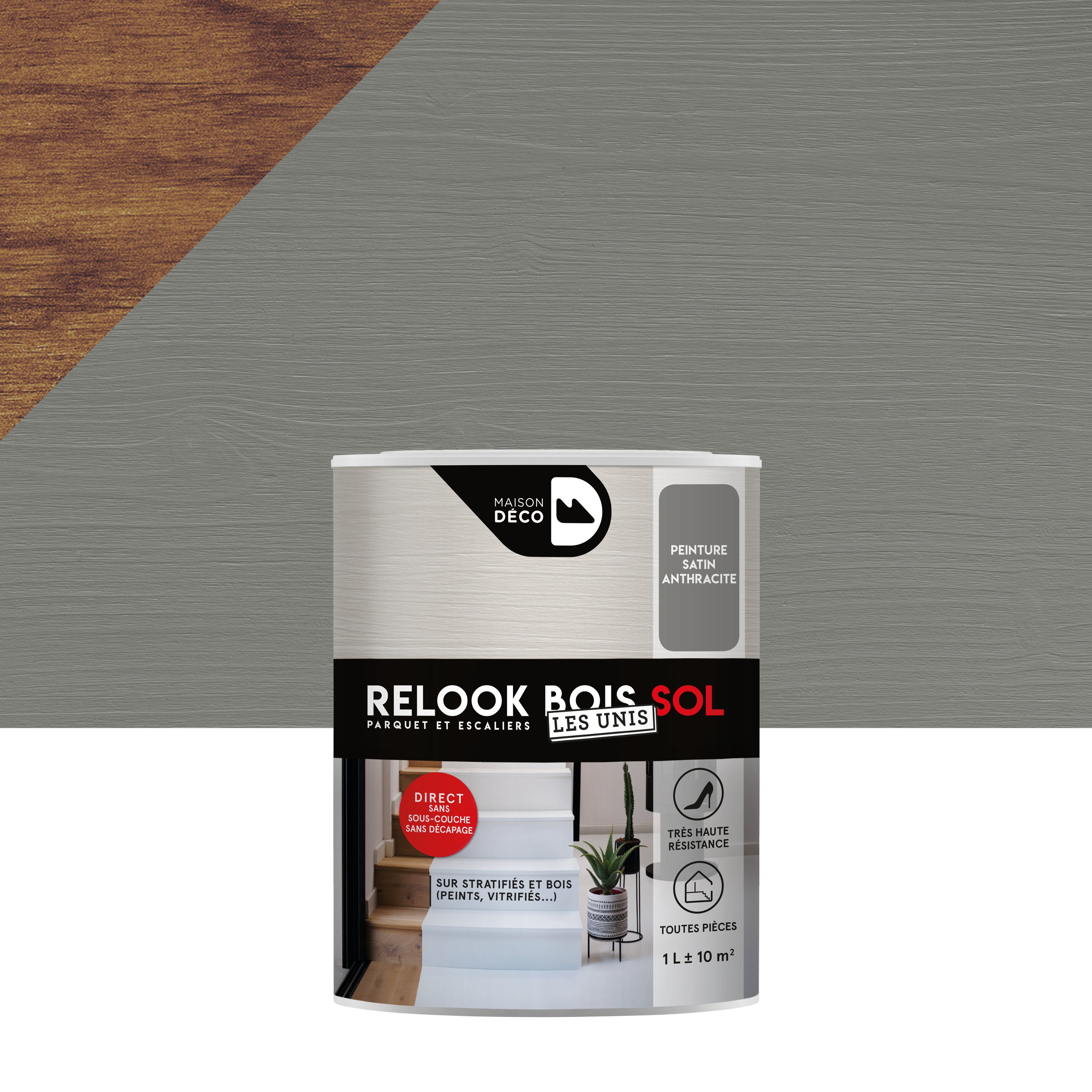 Peinture sol, parquet et escalier Relook bois MAISON DECO, anthracite ...