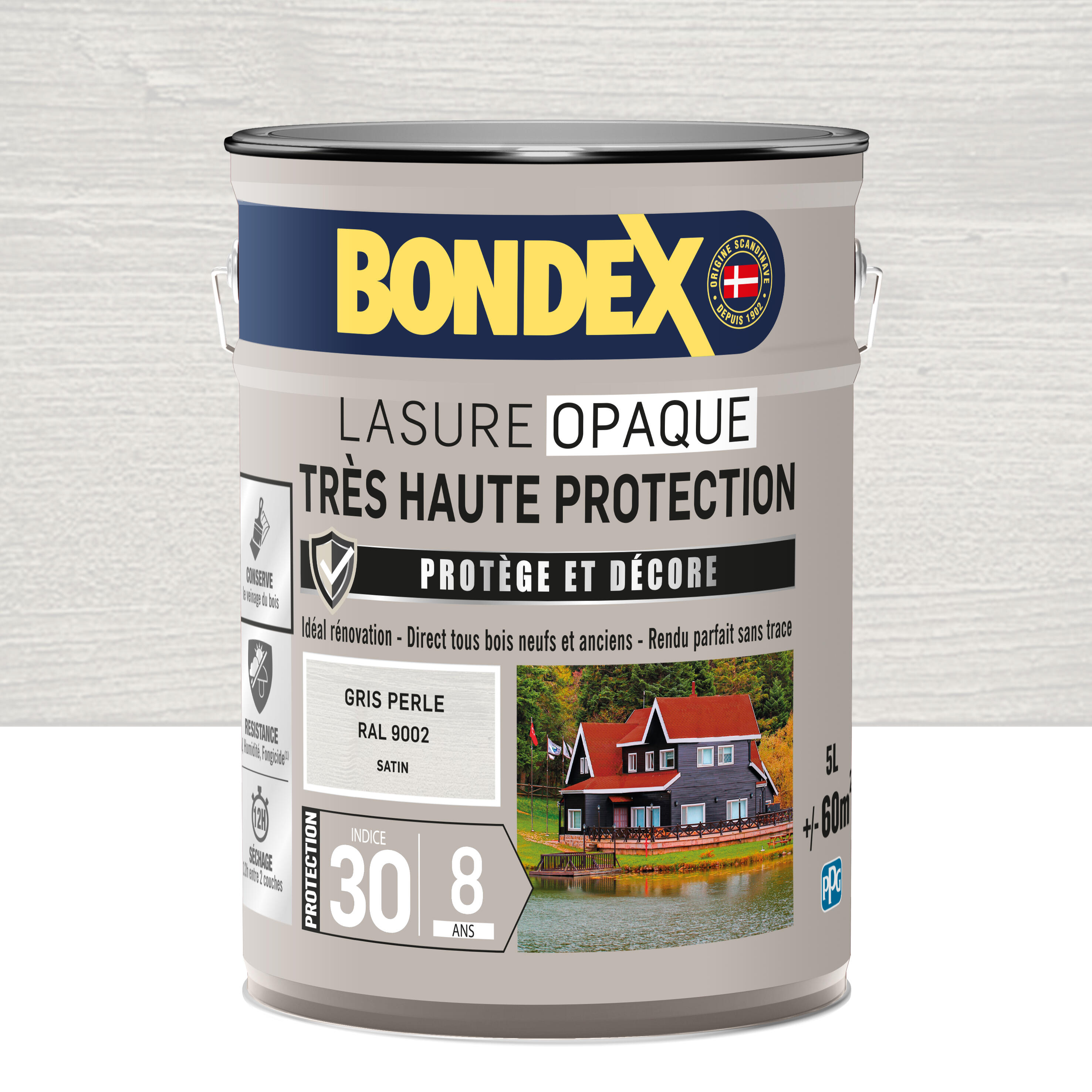 Lasure opaque très haute protection 8 ans gris perle 5 L - BONDEX ...