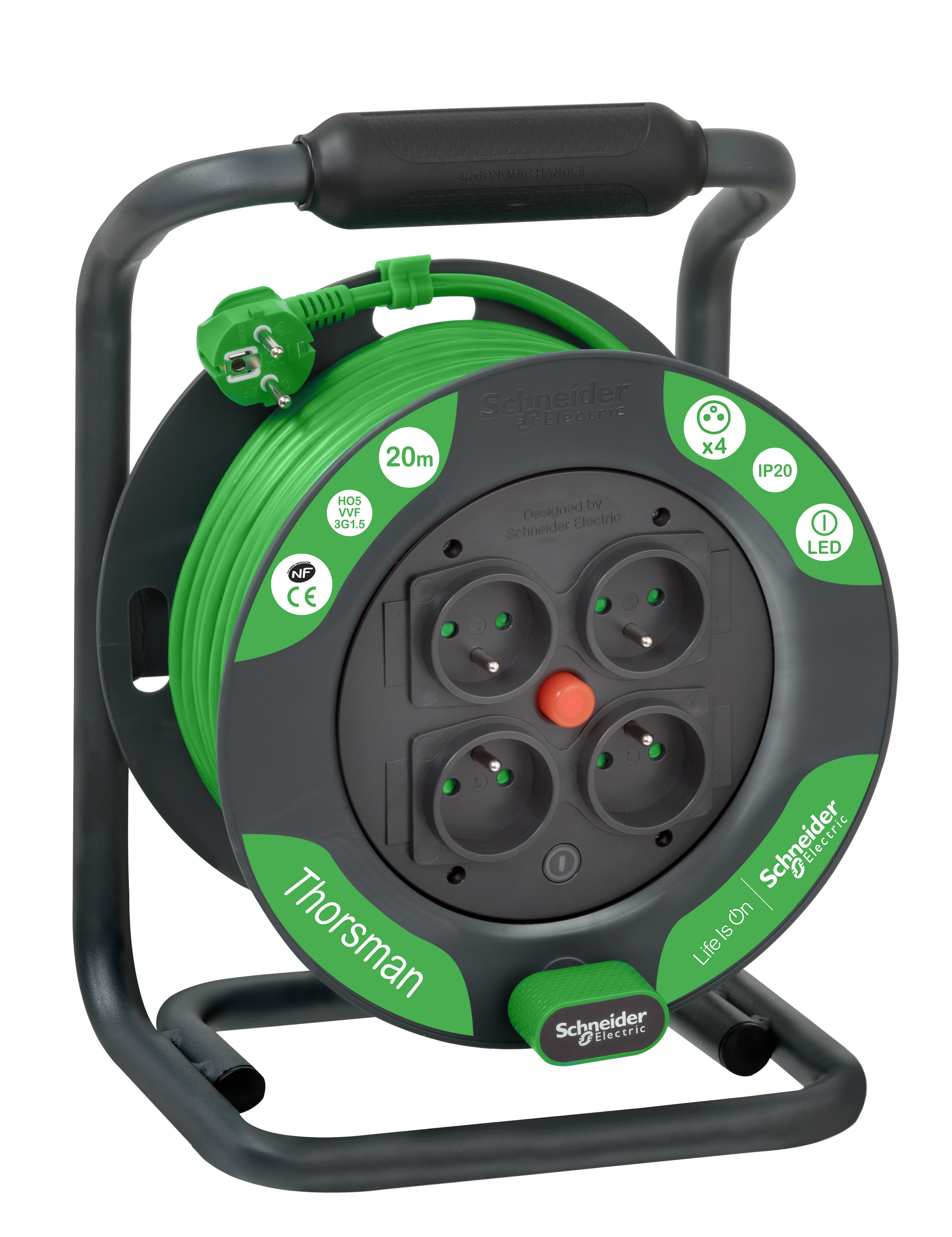 Enrouleur de câble électrique 20m - H05VVF - 3G 1,5mm², SCHNEIDER ...