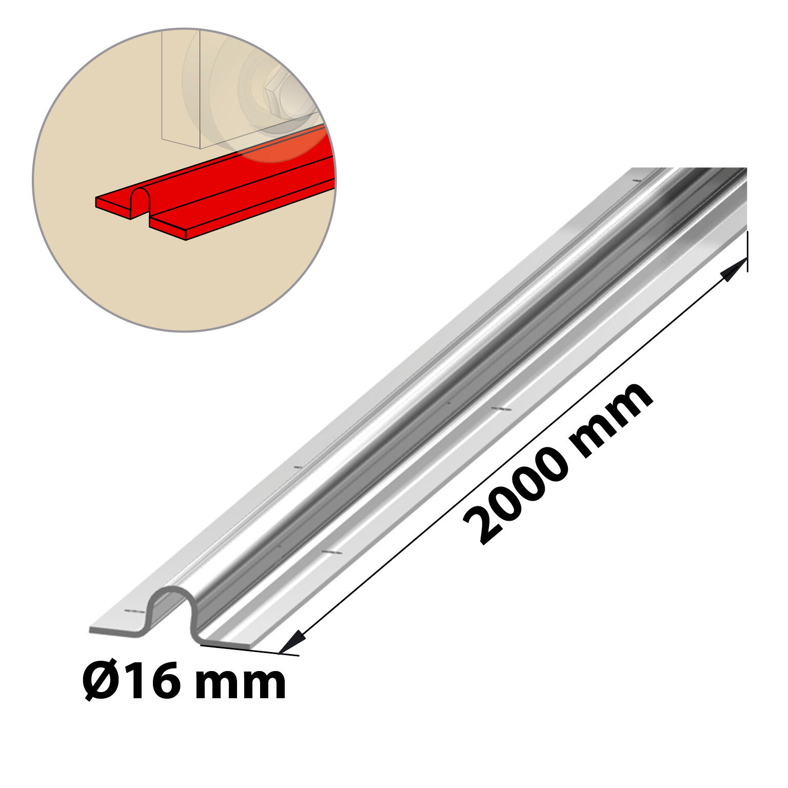 Rail de guidage portail coulissant gorge U acier galva - D.16xEp.3mmxL ...