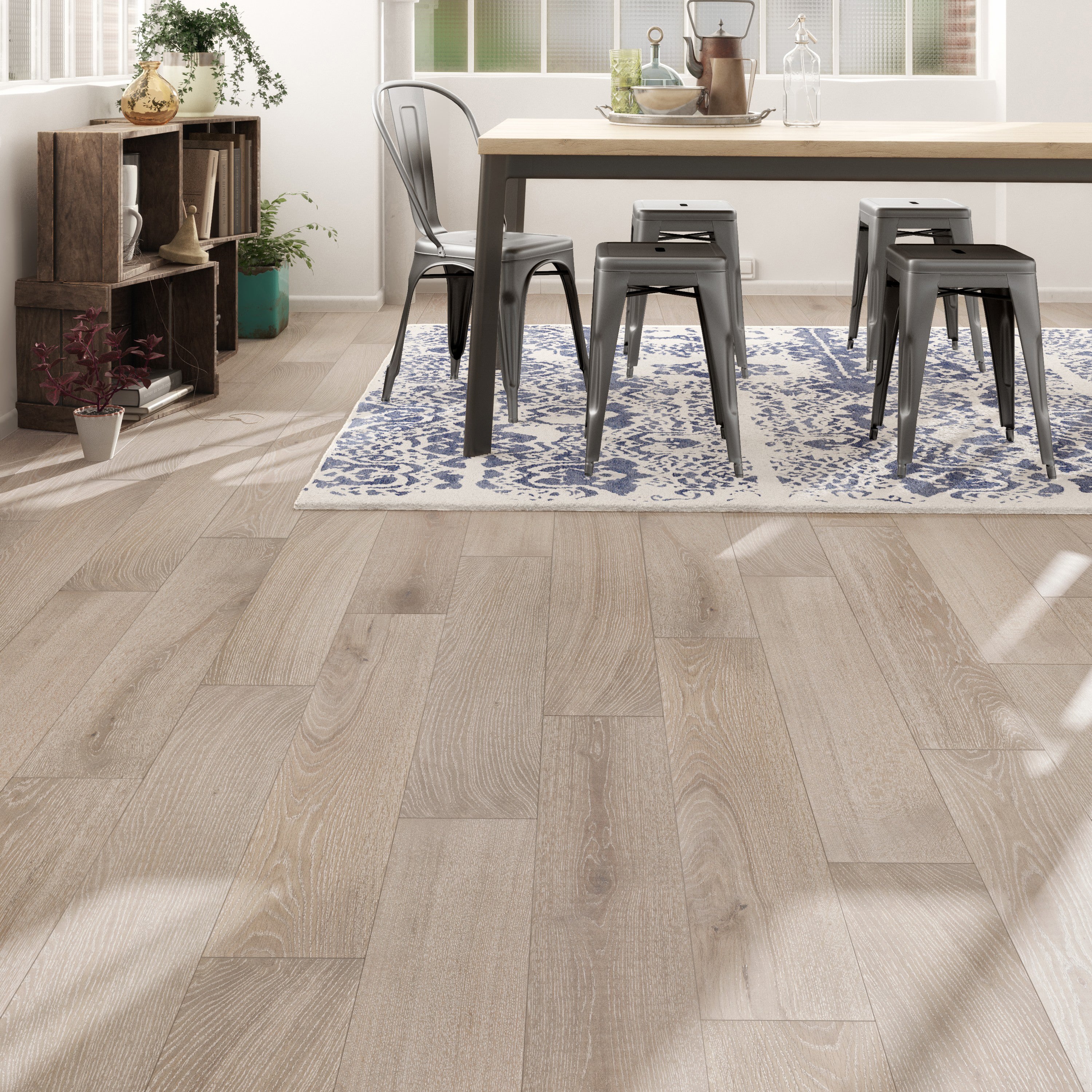 Parquet contrecollé forte chêne cérusé gris vitrifié XL, l.18 cm ...