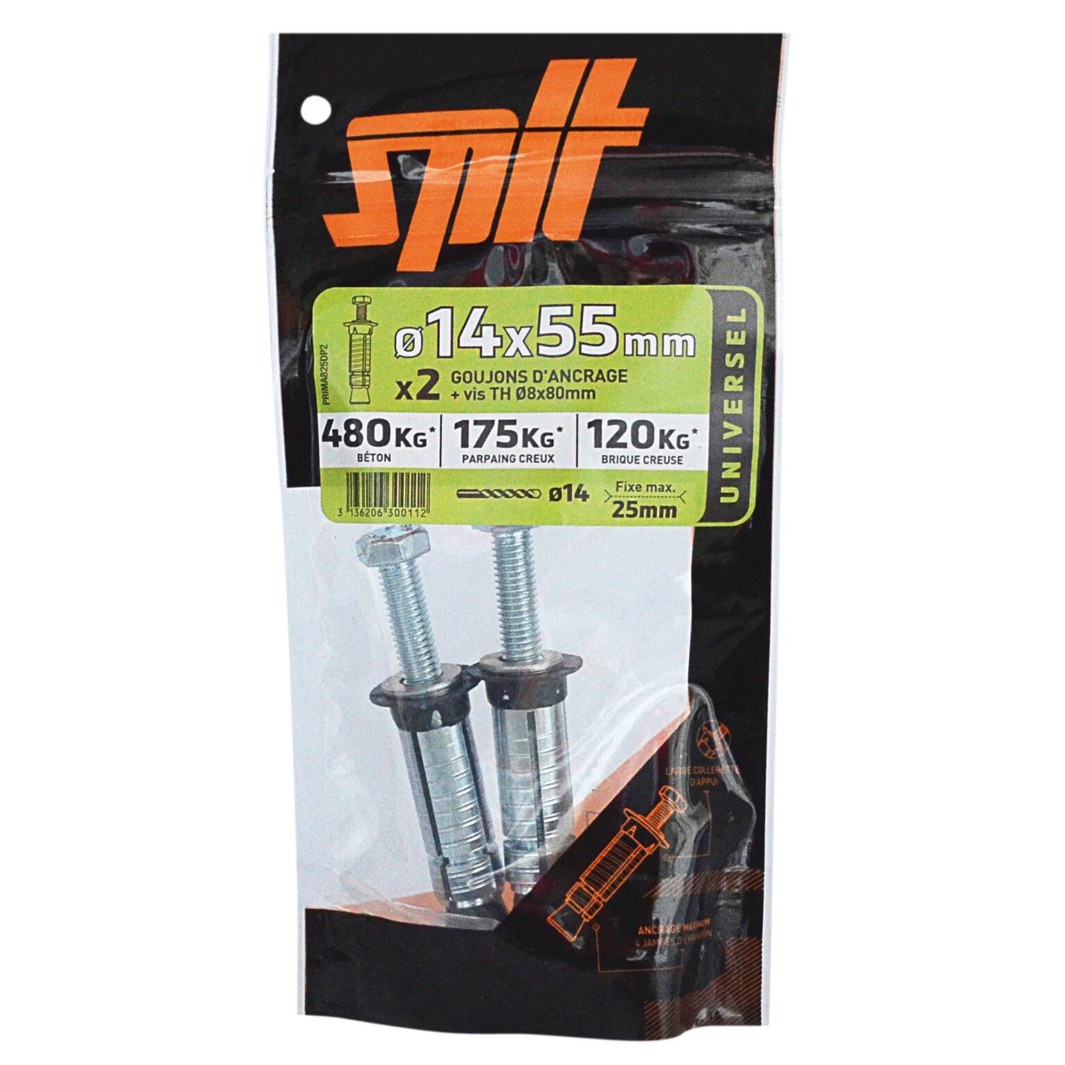 Lot de 2 Cheville murale avec vis prima PRIMA825DP2 SPIT, Ø14 x L.55 mm ...
