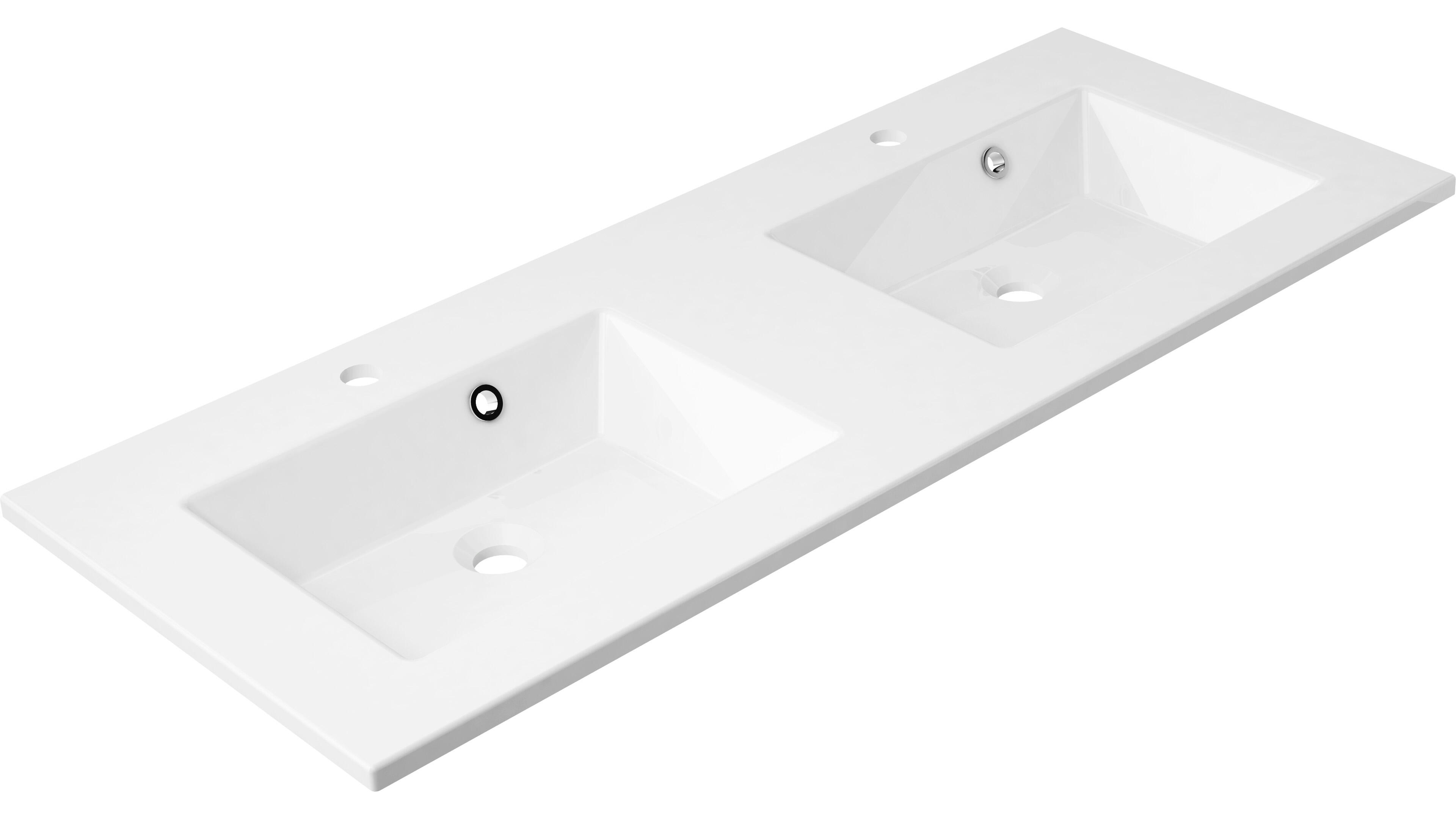Plan vasque double Modern Résine de synthèse blanc Brillant l.121 x P ...