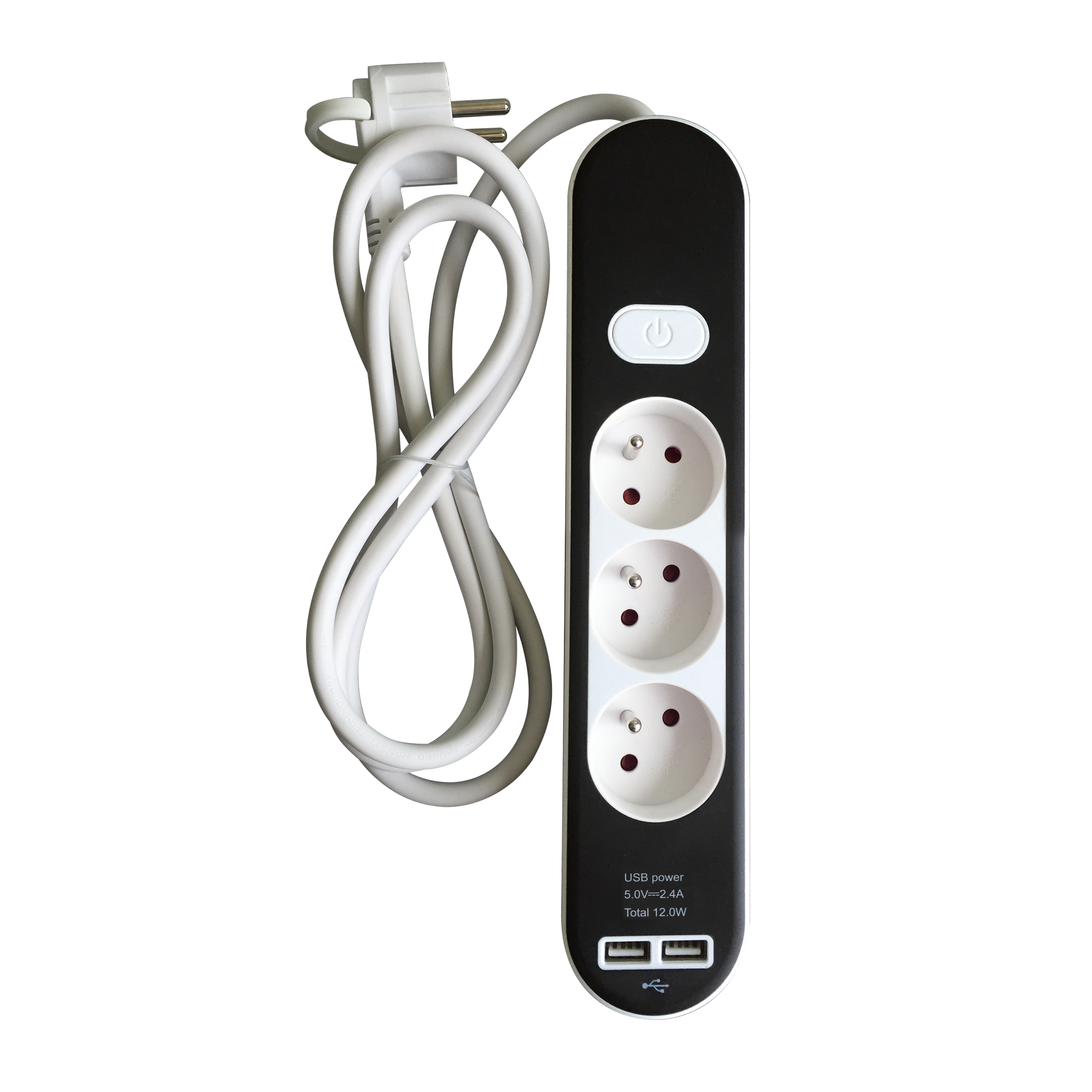 Multiprise USB filaire, 3 prises + 2 USB-A noir et blanc, 1.5M, LEXMAN ...