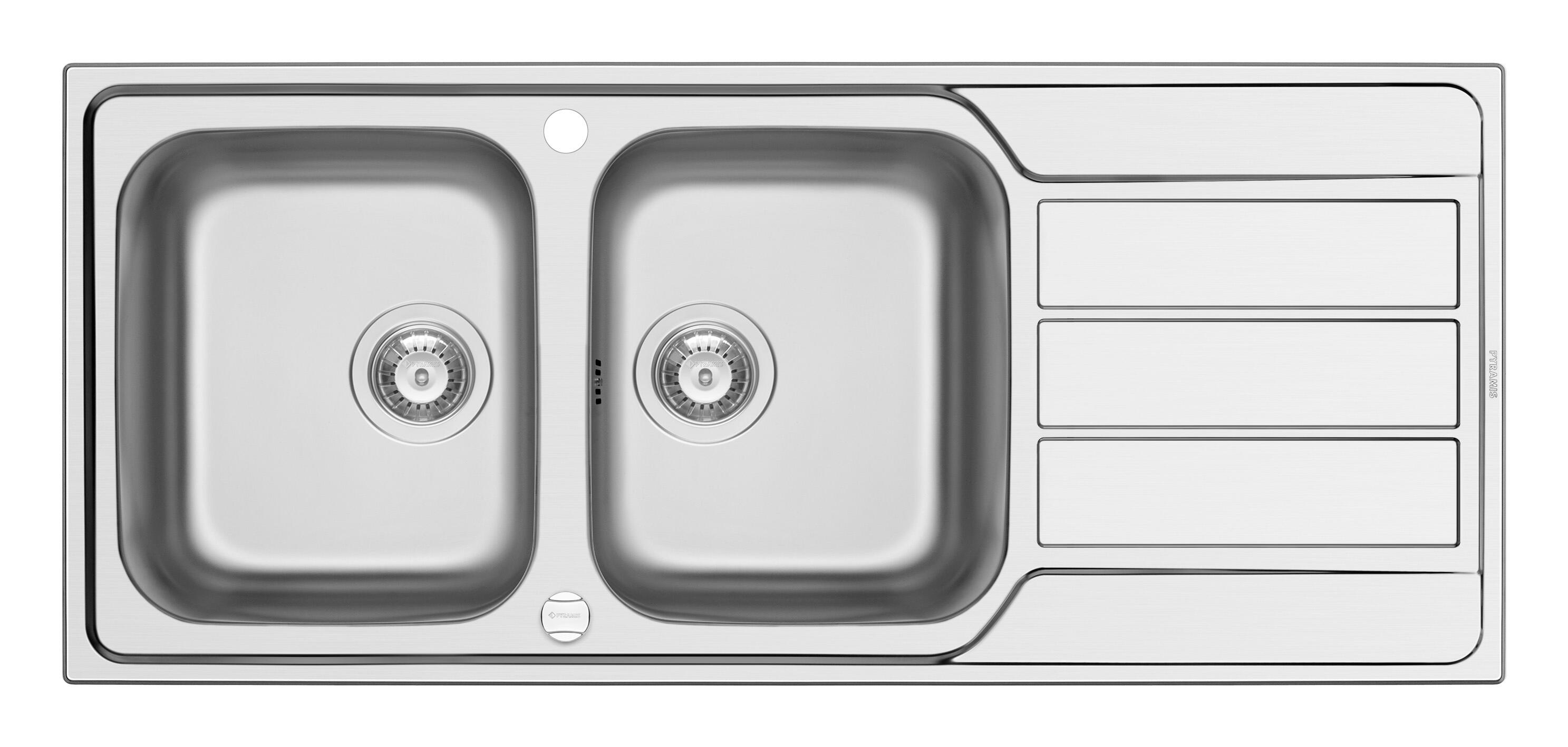 Evier à encastrer 2 bacs avec égouttoir, inox micro-structuré, ATHENA ...