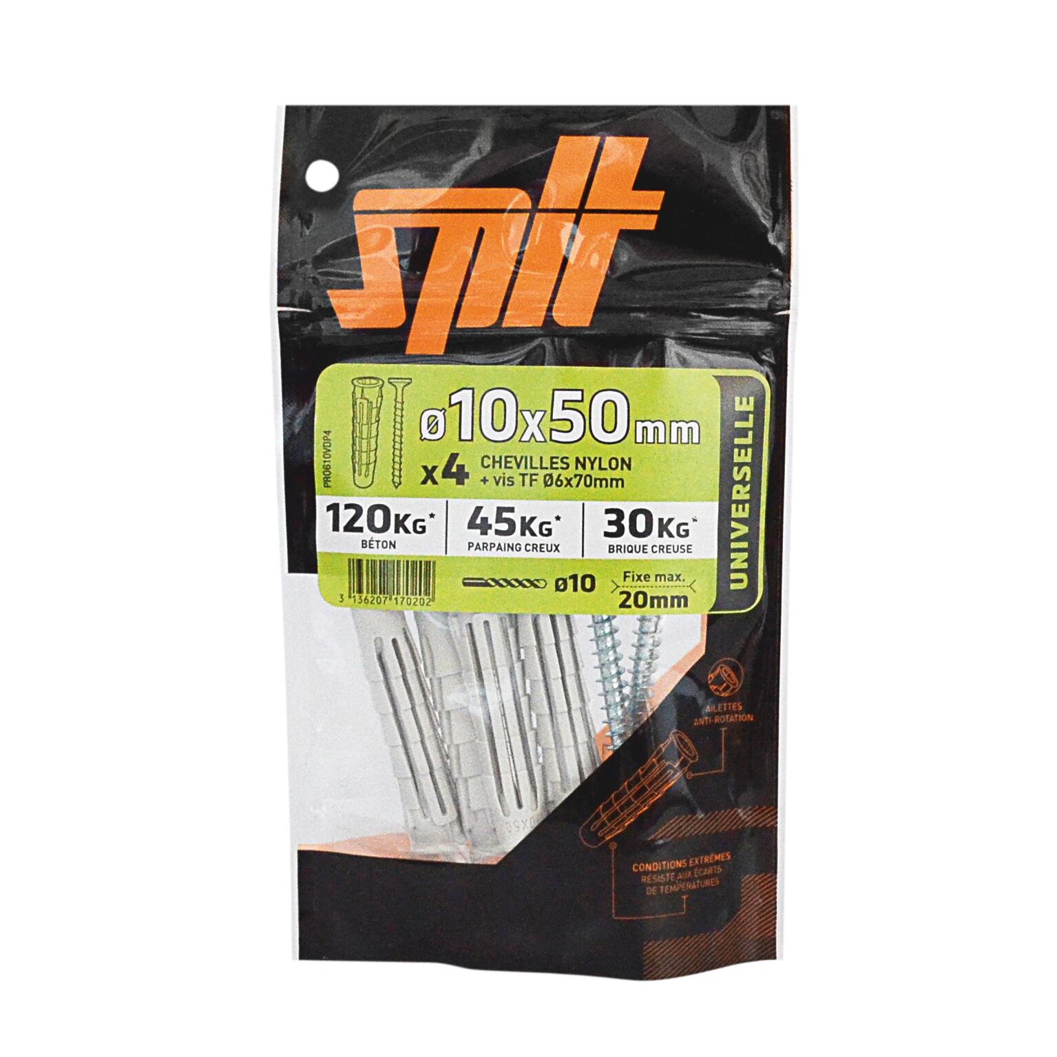 Lot de 4 Cheville murale SPIT, Ø10 x L.50 mm | Leroy Merlin
