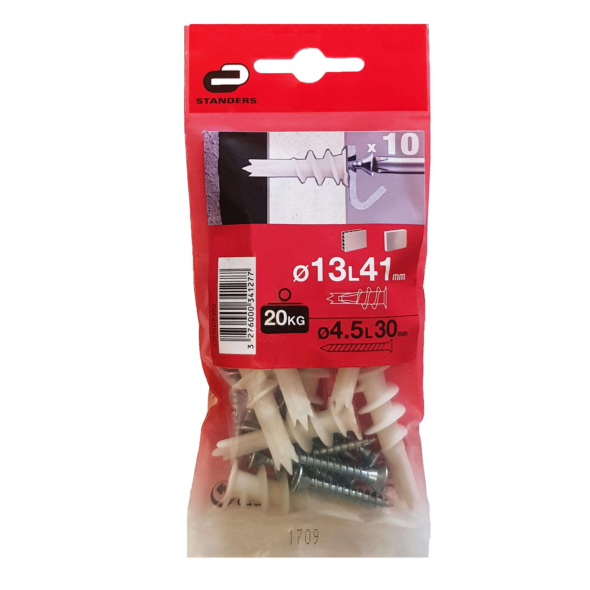 10 chevilles pour plaques de plâtre et vis STANDERS, Diam.13 x L.41 mm ...