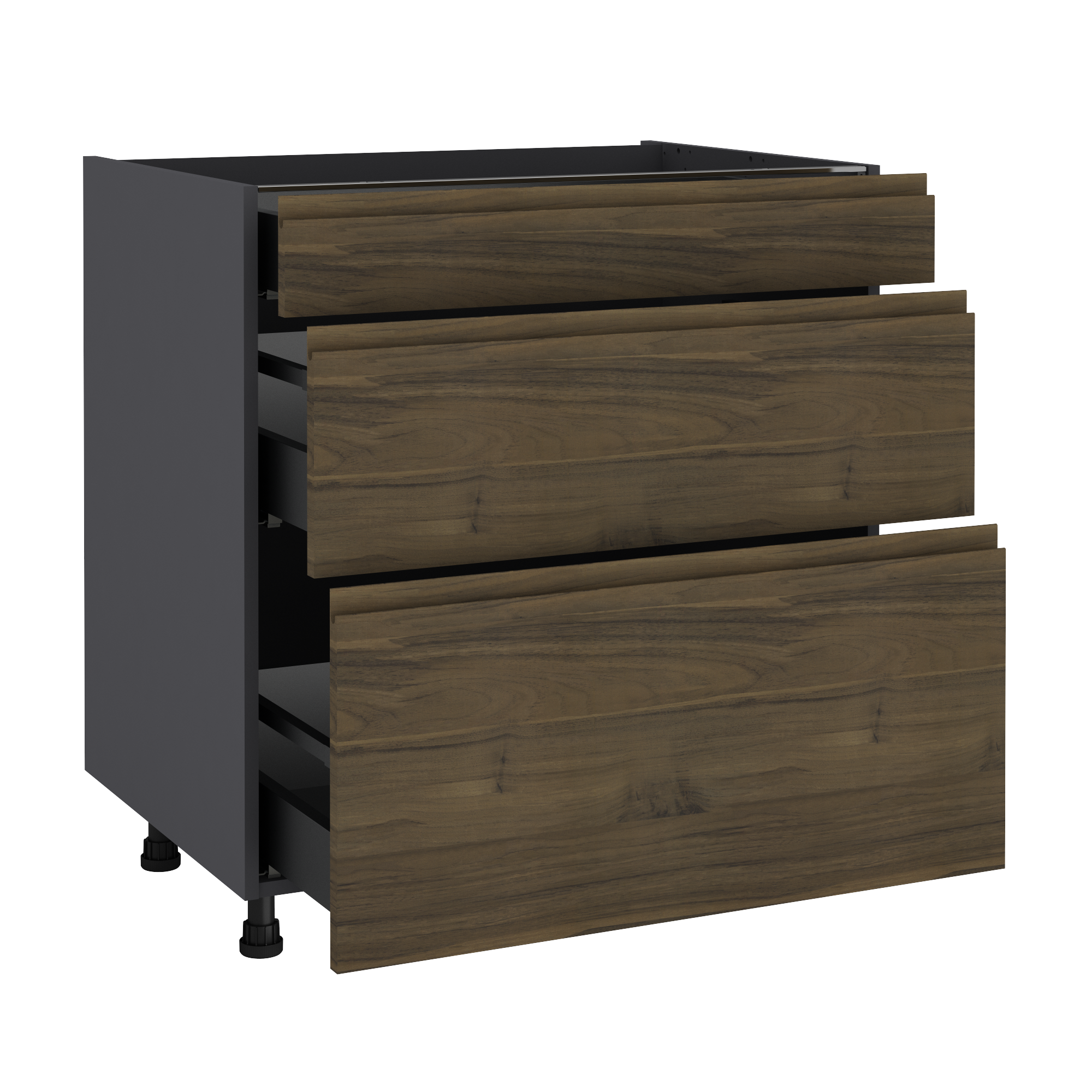 Meuble bas de cuisine Tokyo effet noyer, 3 tiroirs H77xl80 | Leroy Merlin